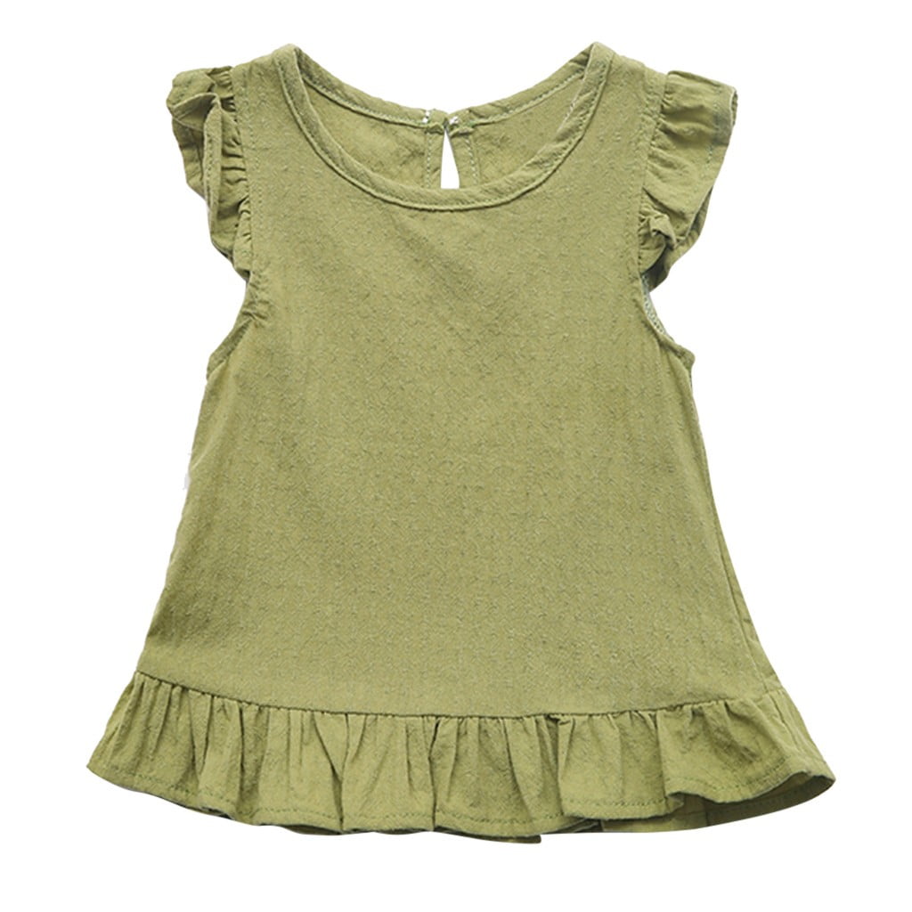Little Girl Boy Solid Color Tops Cotton Sleeveless Blouse Ruffle Tops ...