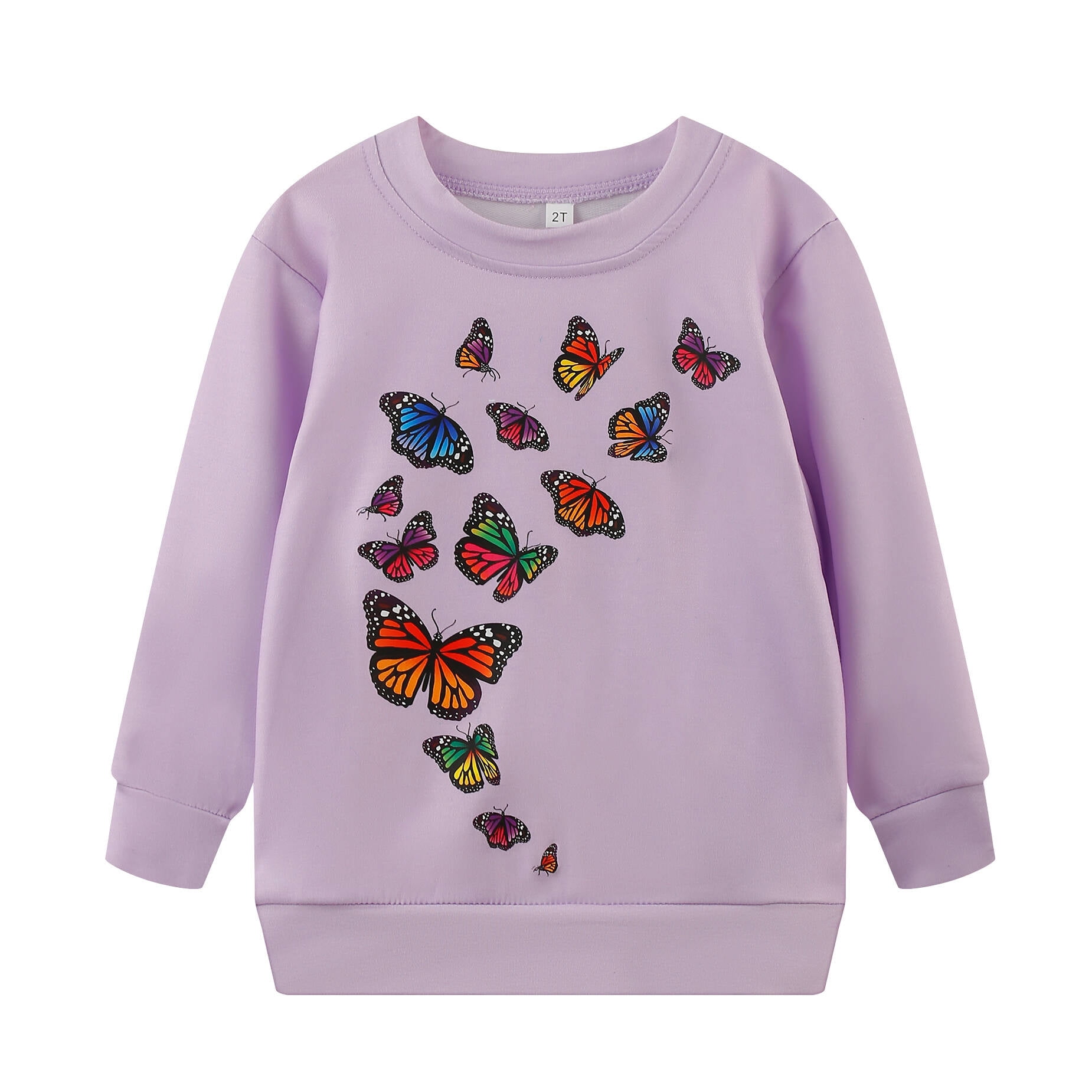 Little Girl Butterfly Print Purple Sweatshirt Causal Winter Sweater ...
