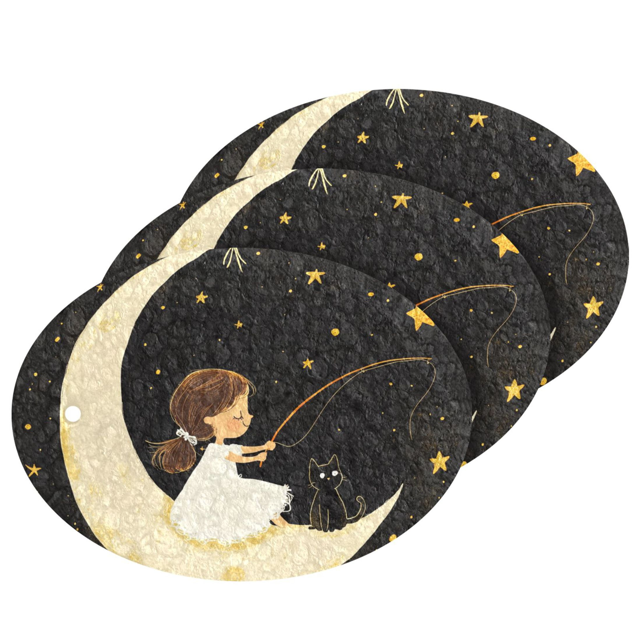Little Girl Cat Moon Stars 3 Dish Sponges Bulk Delicate Clean Non ...