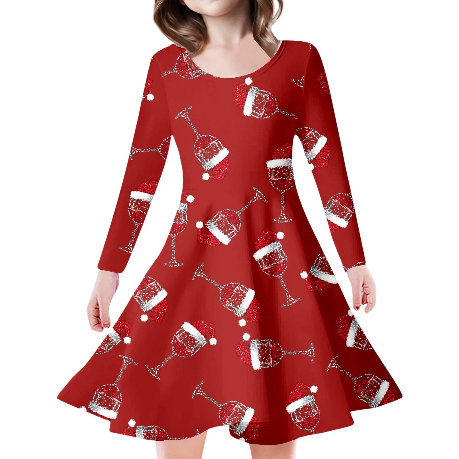 Little Girl Christmas Dress Christmas Print Girls Long Sleeve Dresses ...