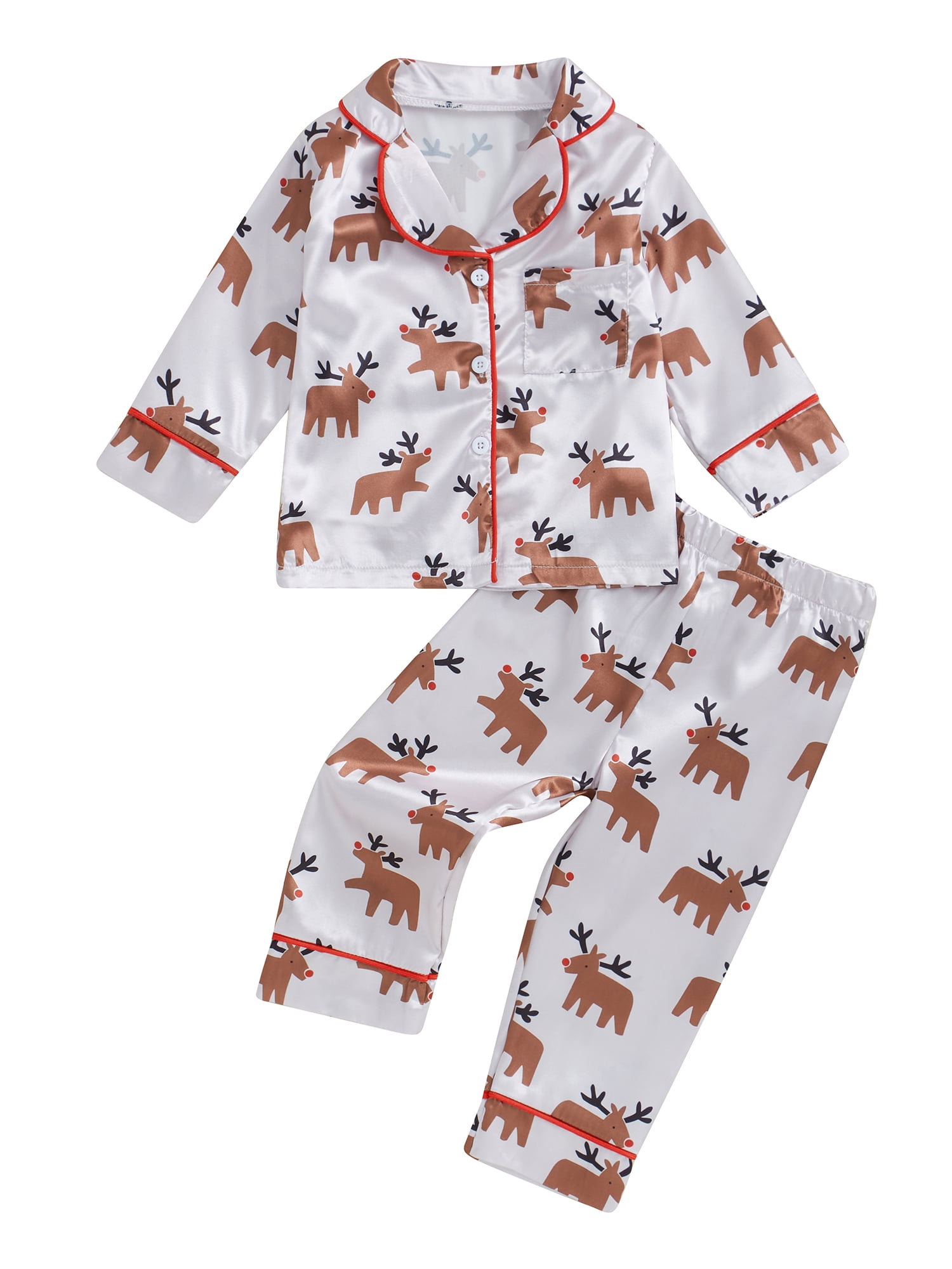 Little Girl Christmas Satin Silk Pajama Sets Lapel Neck Button-up Tops ...