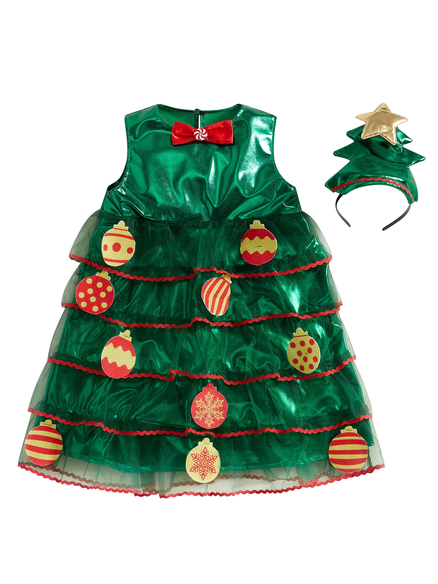 Little Girl Christmas Tree Costume Tiered Mesh Tank Dress with Headband ...