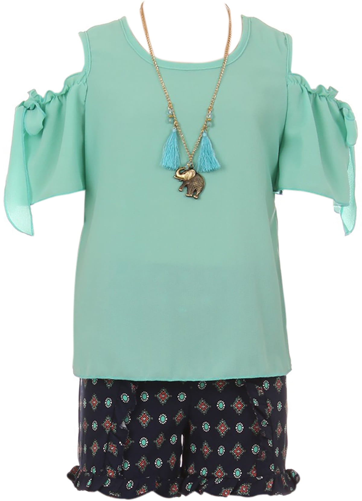 Little Girl Cold Shoulder Blouse Top Ruffle 2 Pieces Short Set Girls ...