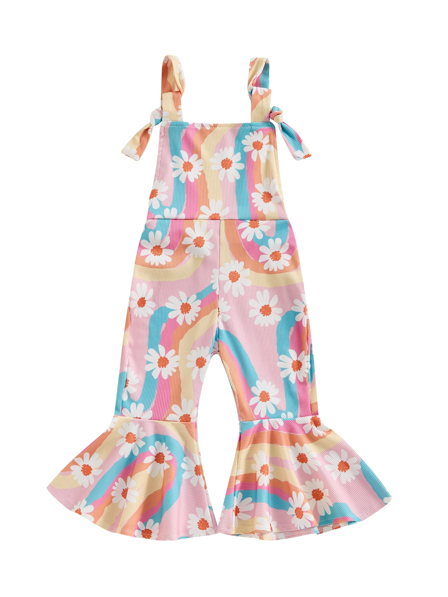 Little Girl Daisy Square Neck Sleeveless Tie Up Bell Bottom Jumpsuit ...