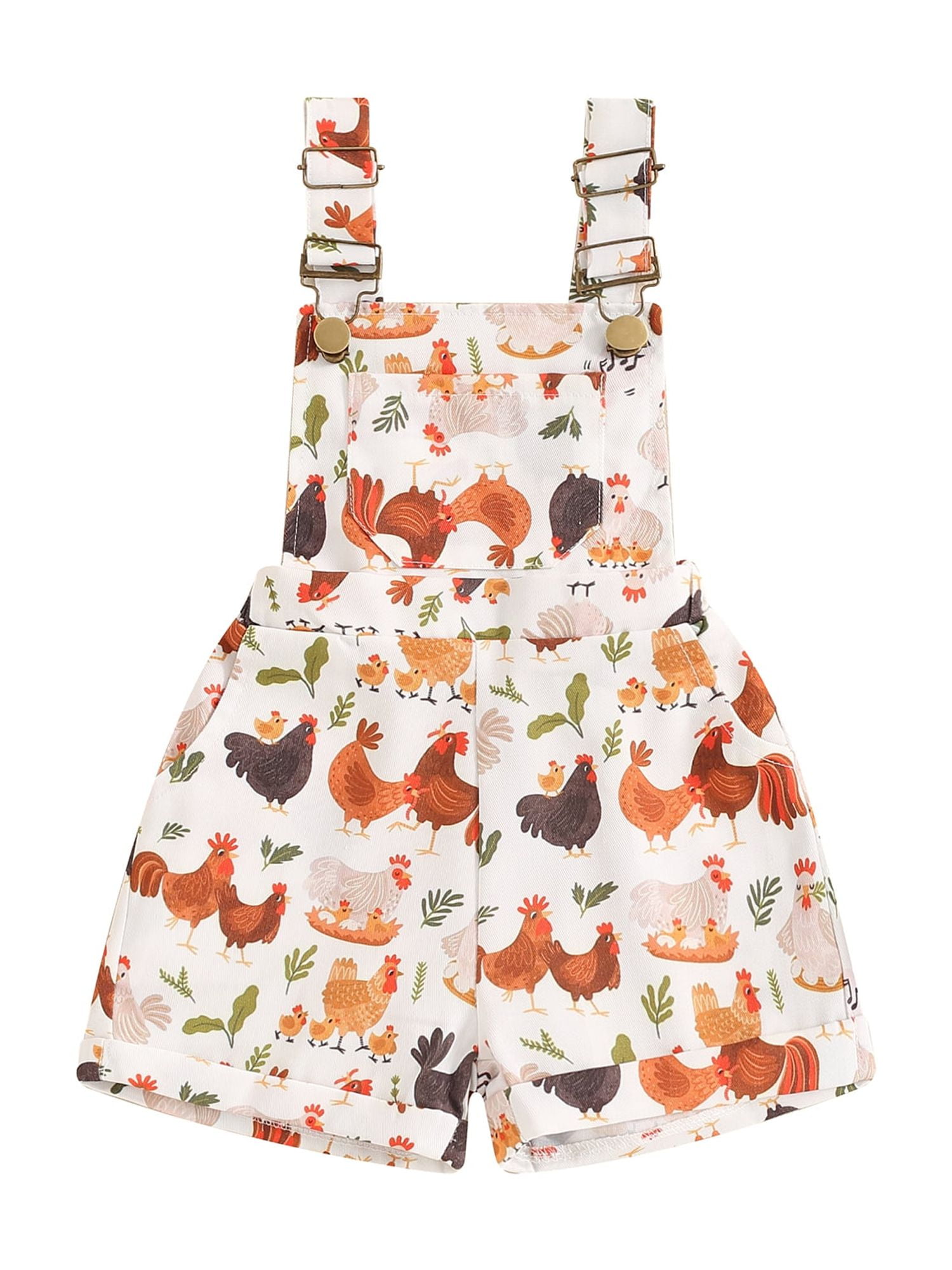 Little Girl Denim Overalls Flower/Chicken/Cow Print Suspender Shorts ...