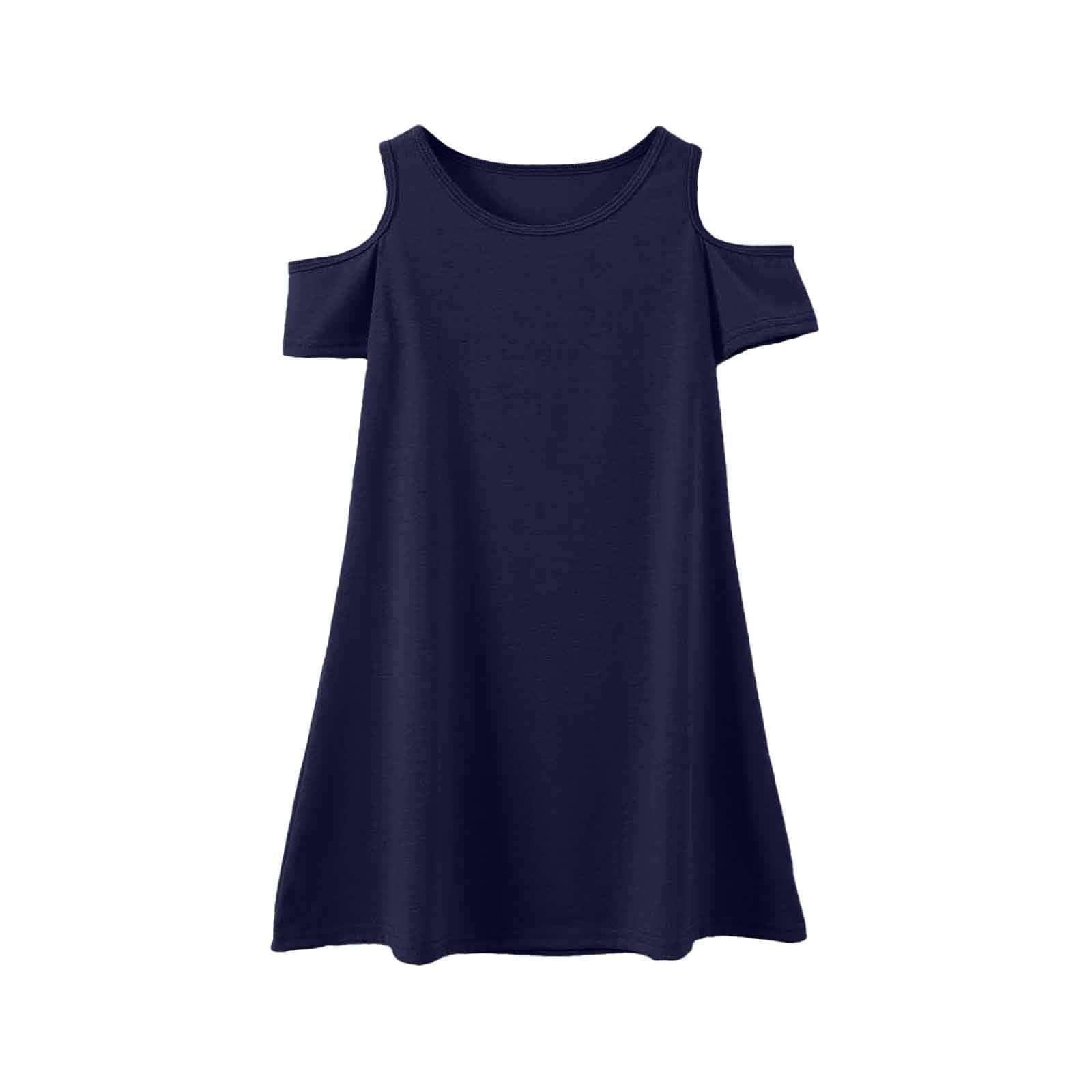 Little Girl Dresses Short Sleeve Tiered Swing A-Line Casual Navy ...