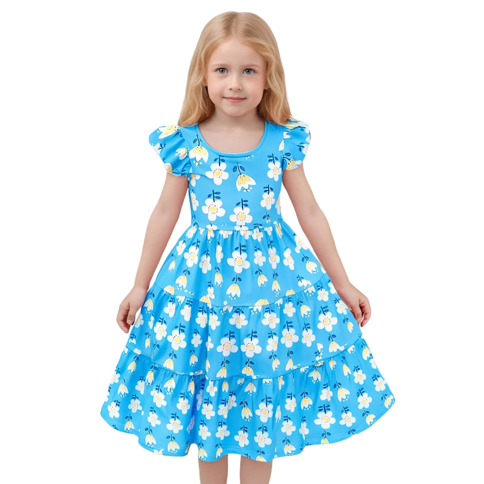Little Girl Dresses Girls Summer Floral Print Short Sleeve A Line Dress ...