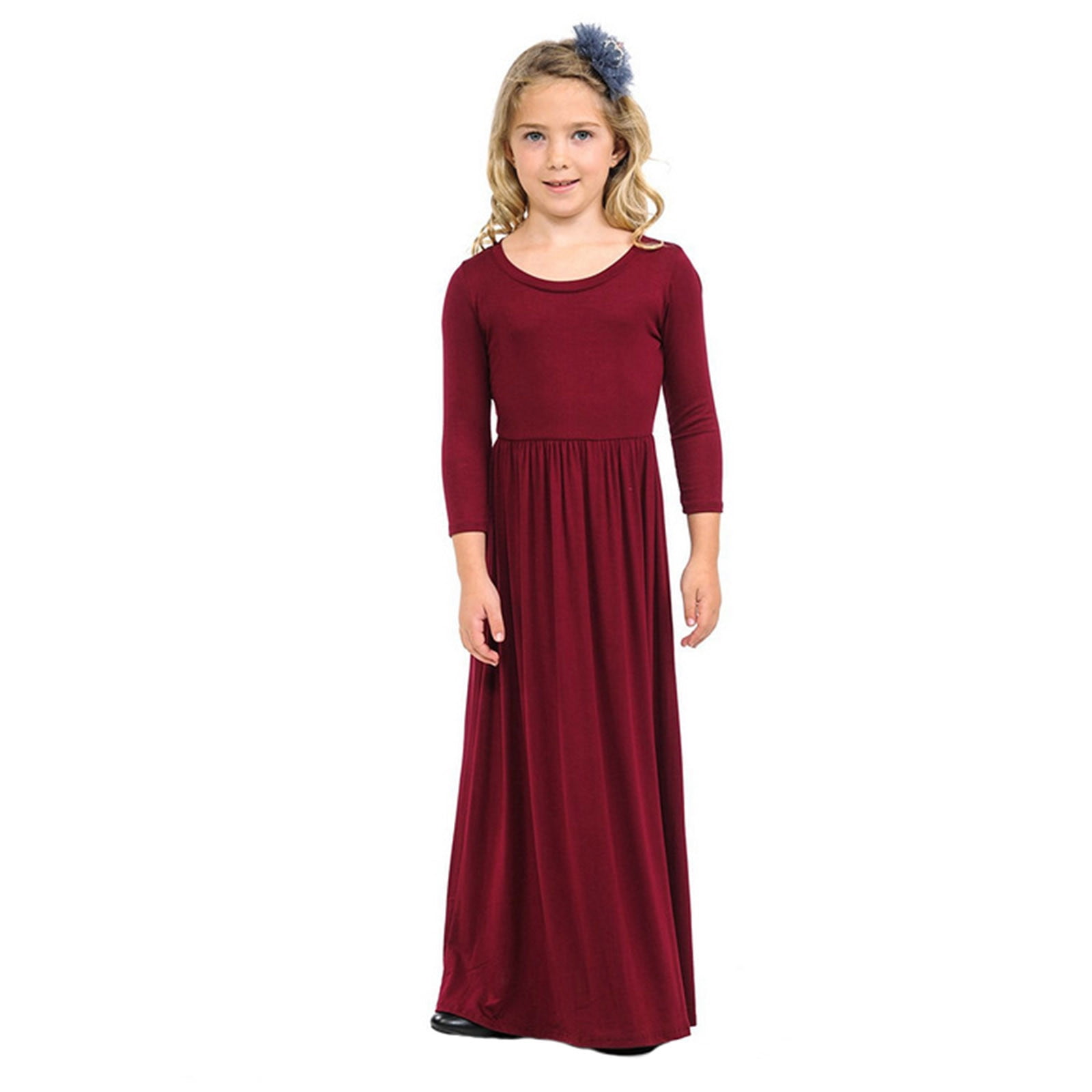 Little Girl Dresses Kids Above Knee Long Sleeve Solid Long Princess ...