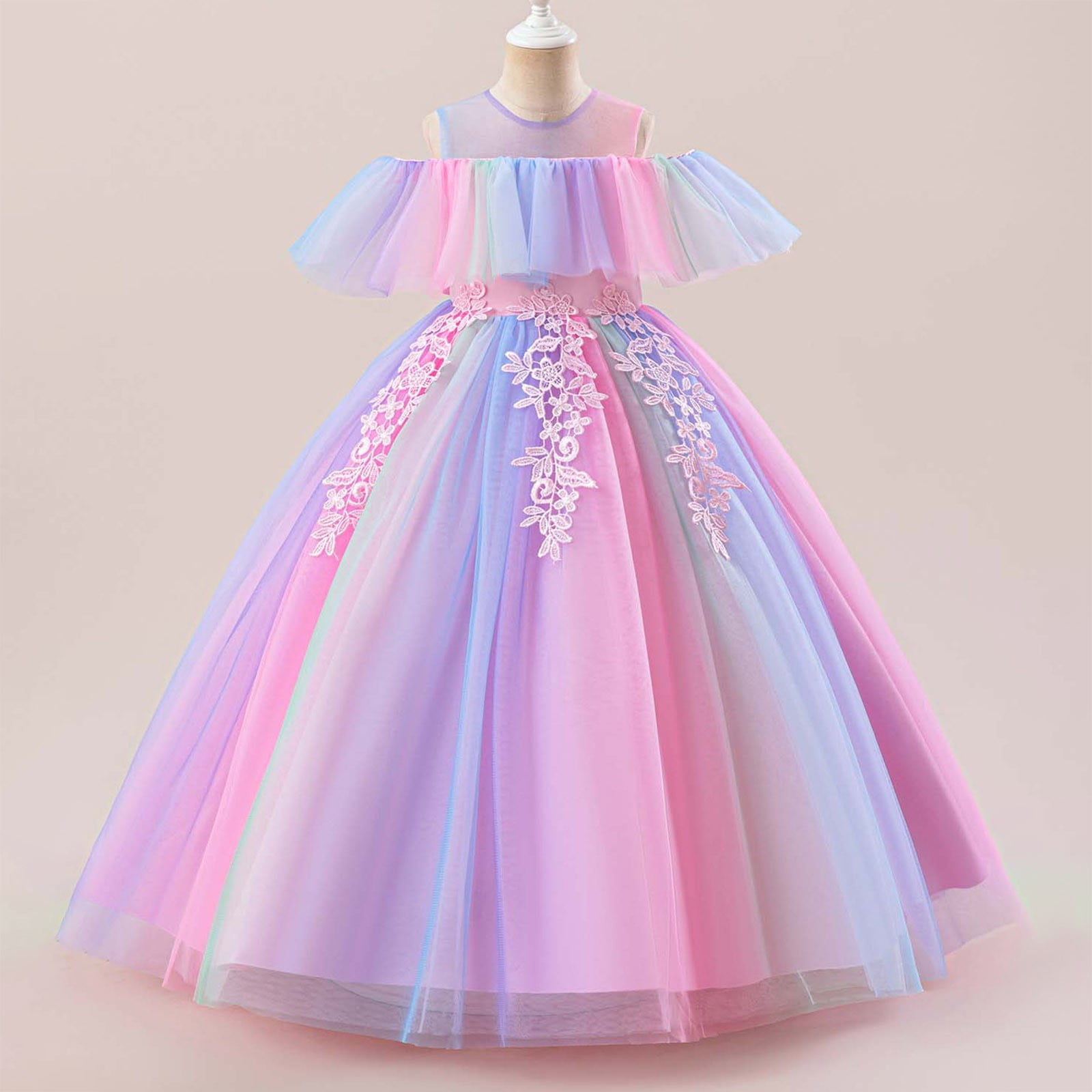 Little Girl Dresses Kids Toddler Girls Rainbow Lace Party Princess ...