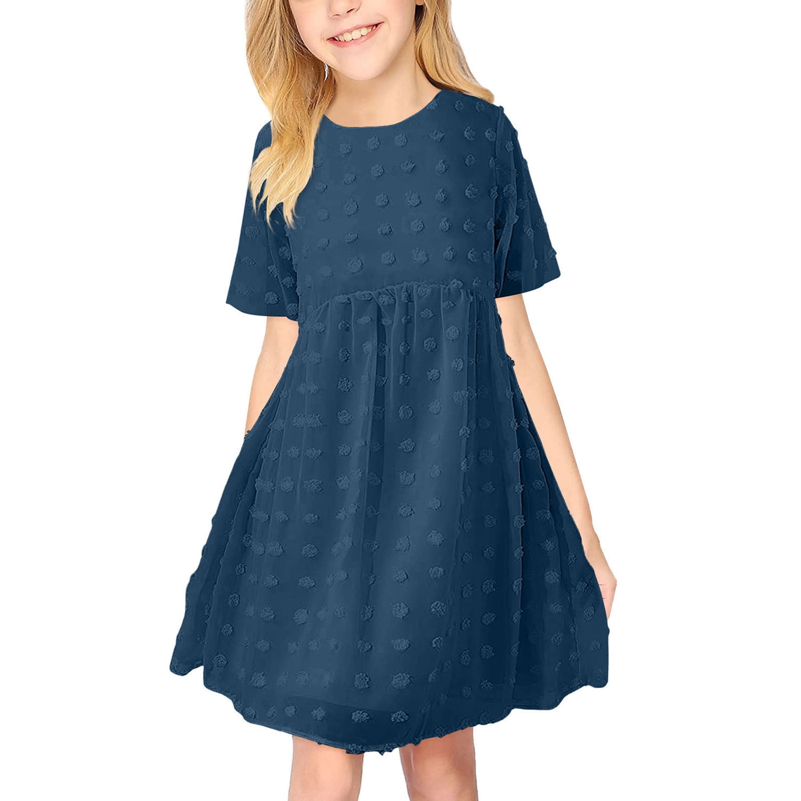 Little Girl Dresses Size 4 Years-5 Years Dot Dress Short Sleeve Pleated ...