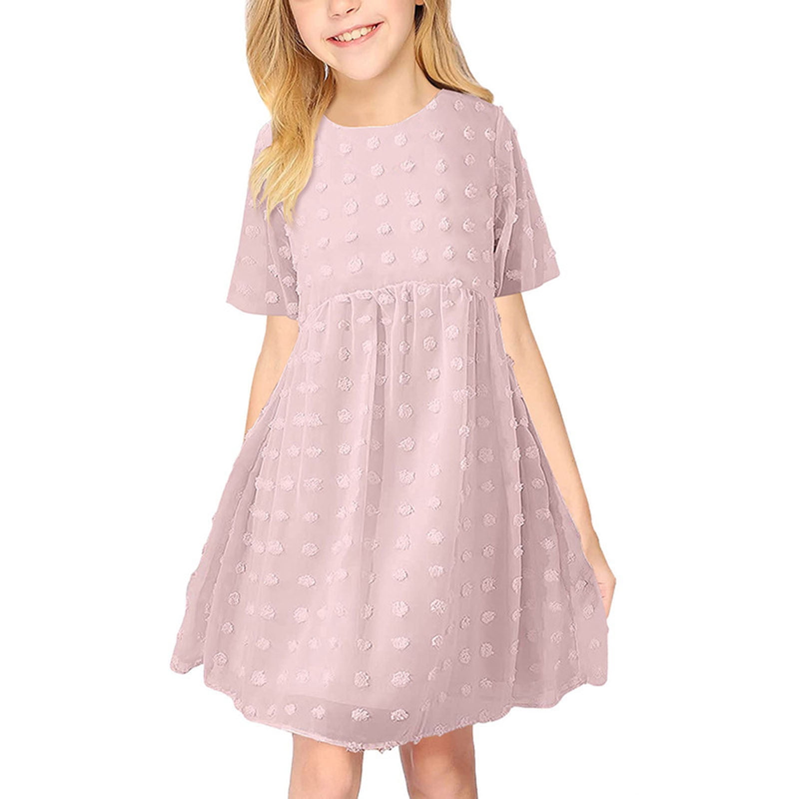 Little Girl Dresses Size 9 Years-10 Years Dot Dress Short Sleeve ...