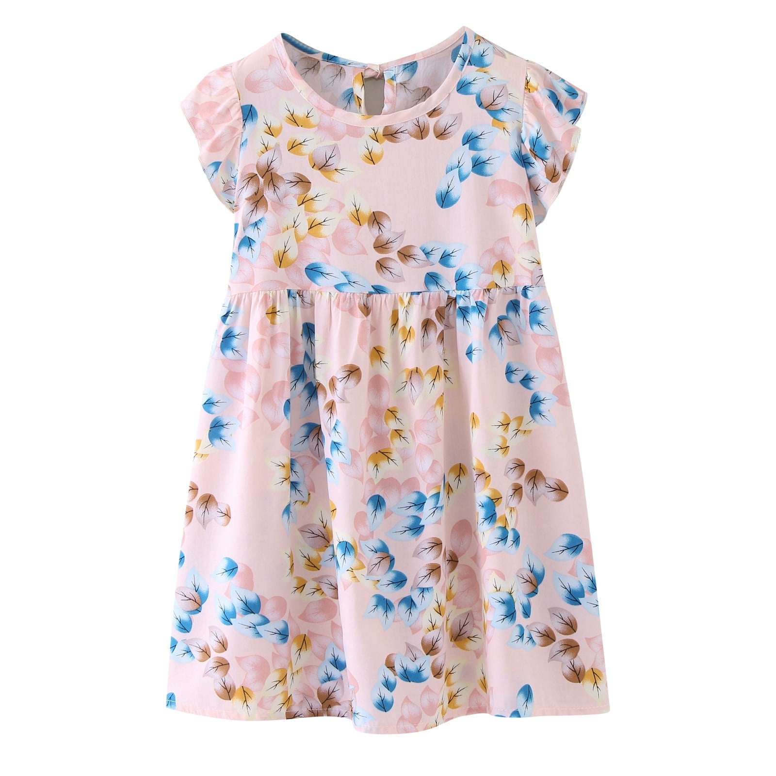 Little Girl Dresses Summer Flying Sleeve Cartoon Flower Prints Princess ...