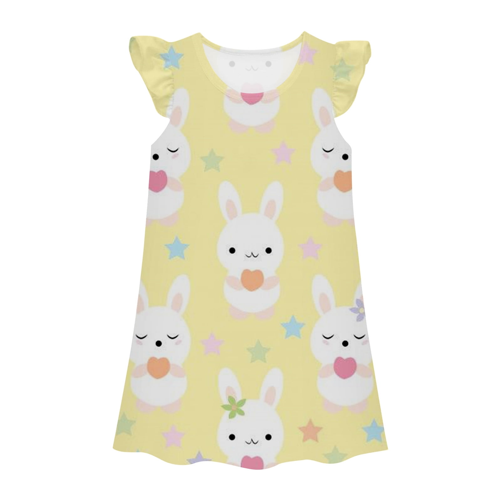 Little Girl Easter Nightgown Cartoon Bunny Flutter Sleeve Fashion ...