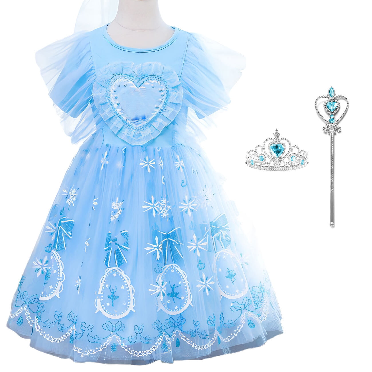 Little Girl Elsa Dress with Crown Wand Snow Queen Cosplay Outfits ...