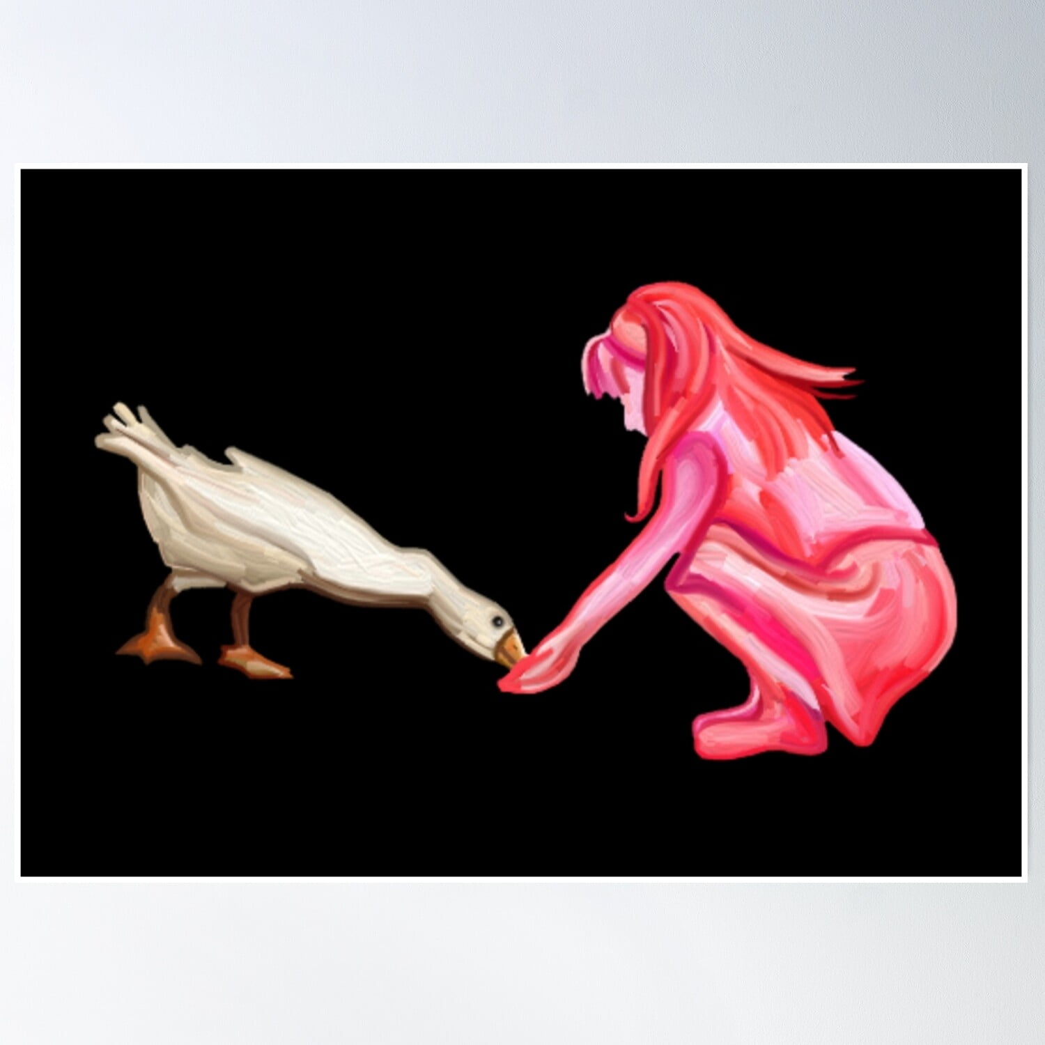 Little Girl Feeding Goose Friend Poster Wall Art, Modern Wall Decor ...