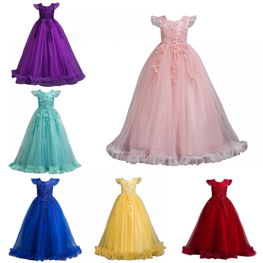 Little Girl Flutter Sleeves Tulle Dress Toddler Kids Party Wedding Tutu ...