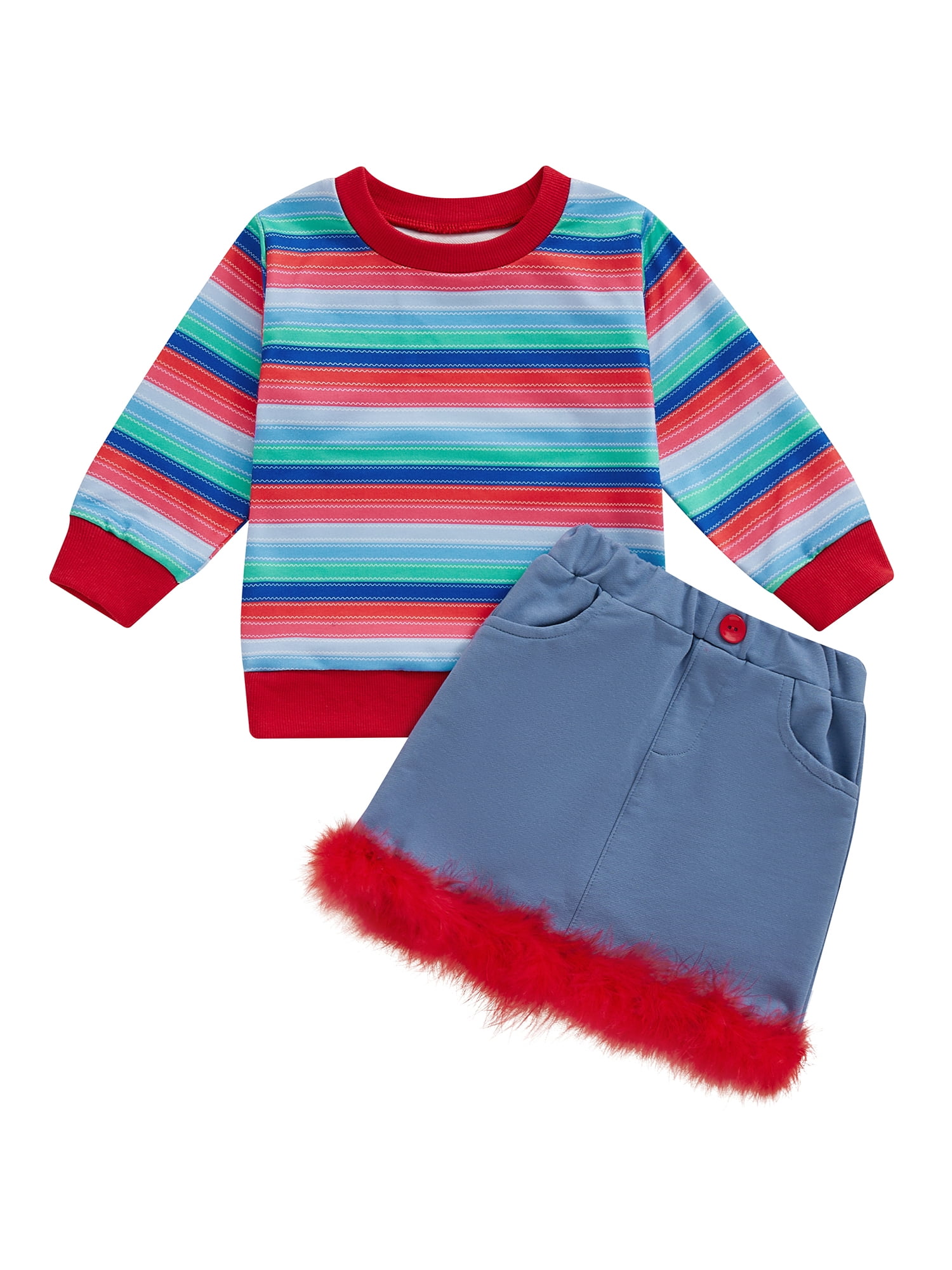 Little Girl Halloween Chucky Costume Striped Long Sleeve Tops Plush ...
