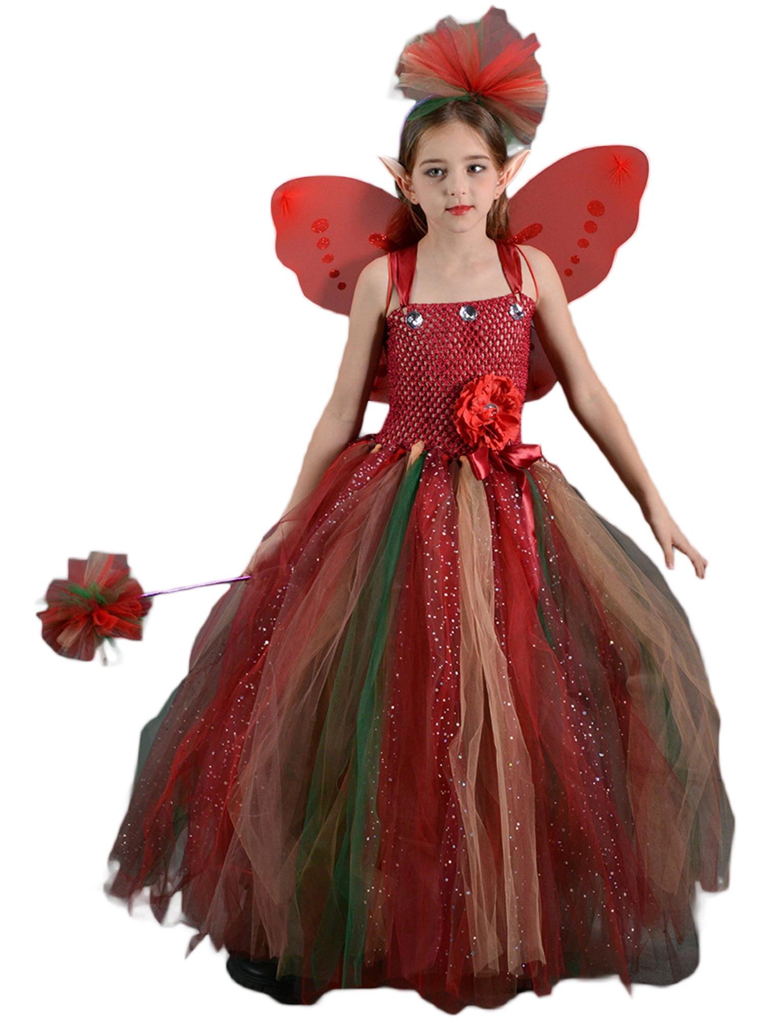 Little Girl Halloween Forest Elf Fairy Costume Set, Sequin Elf Tulle ...
