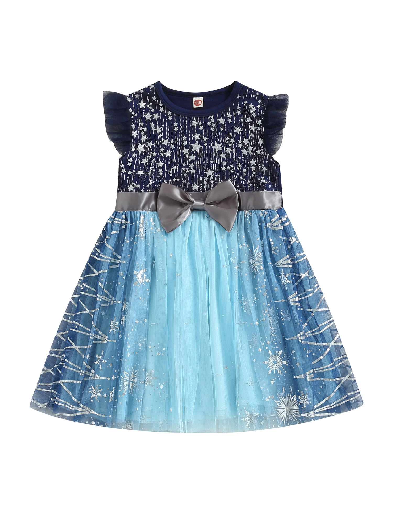 Little Girl Ice Princess Dress Shine Star Snowflake Printed Sleeveless ...