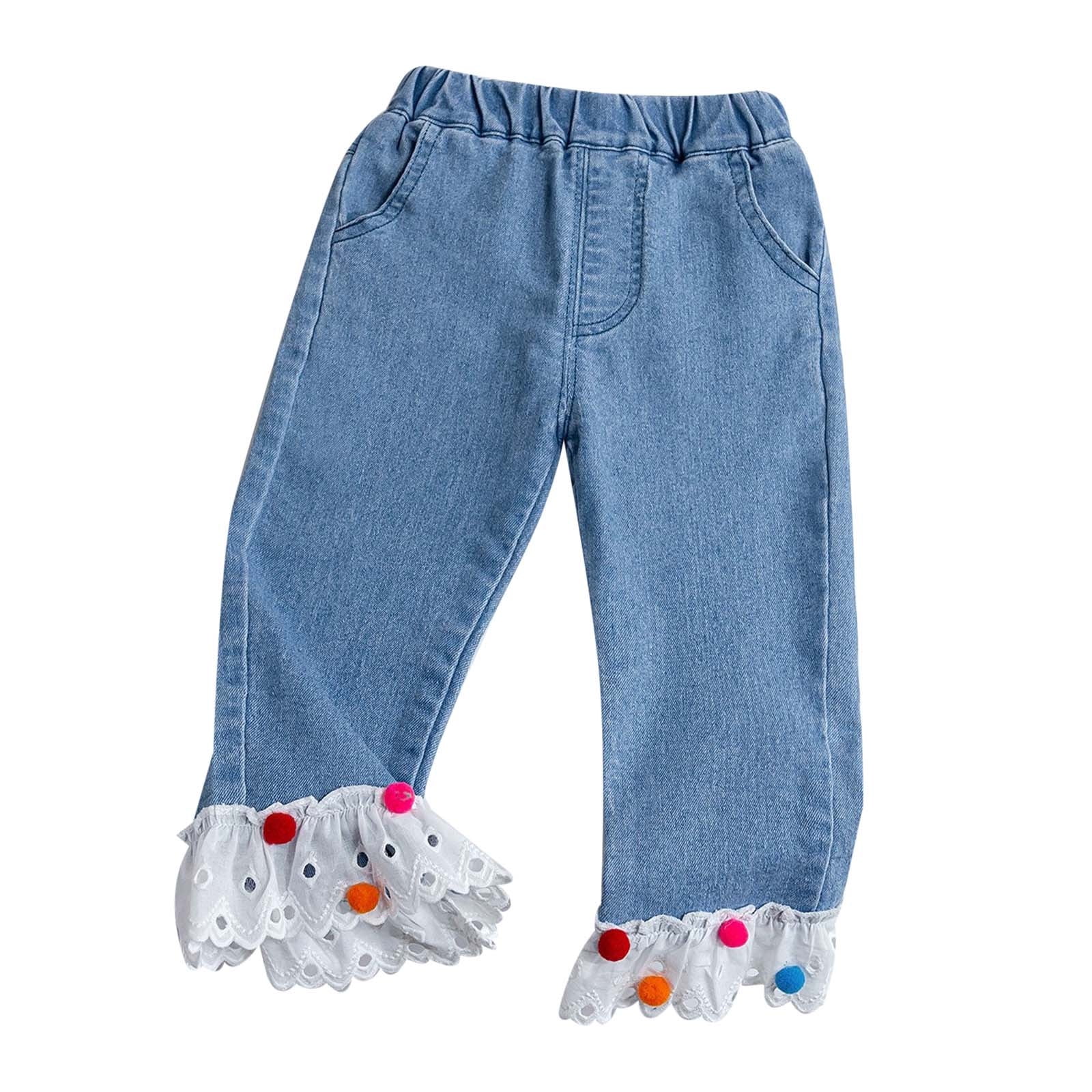 Little Girl Jeans Embroidered Jeans Girls Flare Pants with Pockets High ...