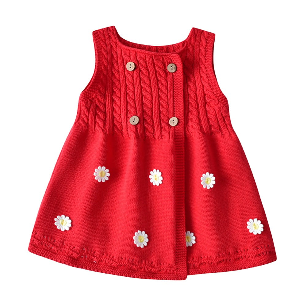 Little Girl Jumper Dress Sweater with Daisy Flowers Sleeveless Jumpsuit ...