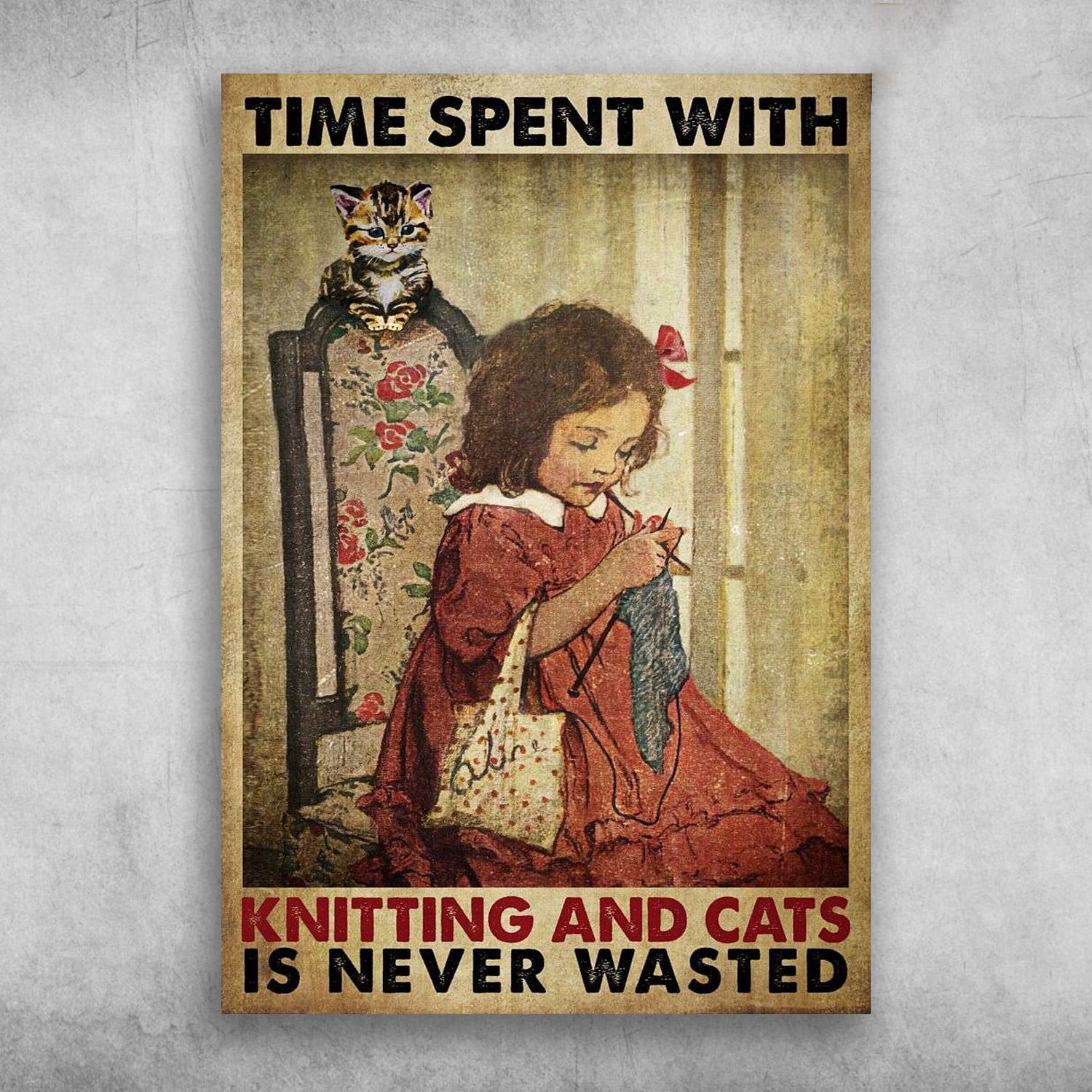 Little Girl Knitting - Time Spent With, Knitting And Cats, Is Never ...