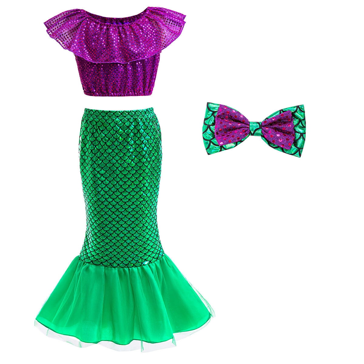 Little Girl Mermaid Costume Ariel Outfits Birthday Halloween Cosplay 2 ...