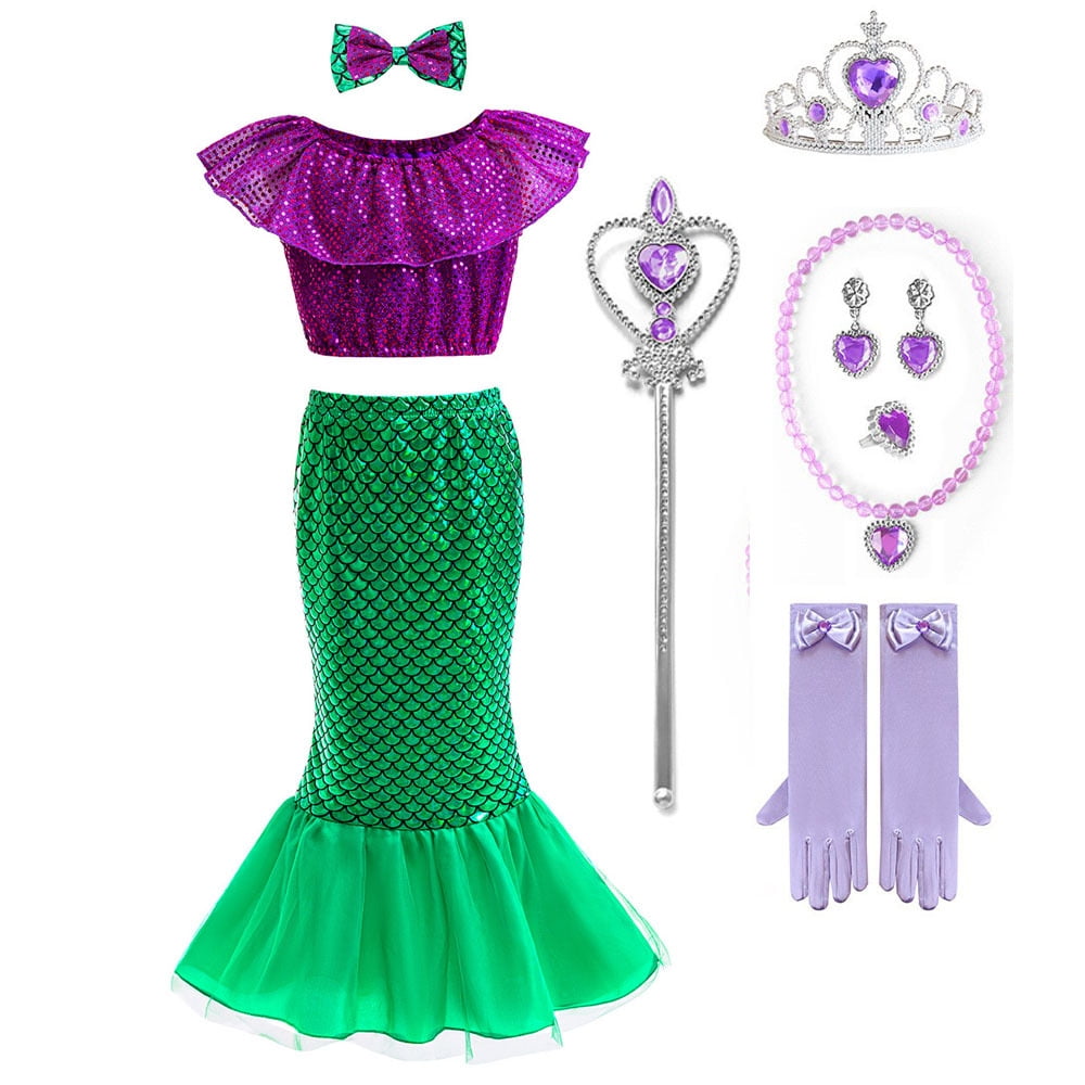 Little Girl Mermaid Costume Ariel Outfits Birthday Halloween Cosplay 2 ...