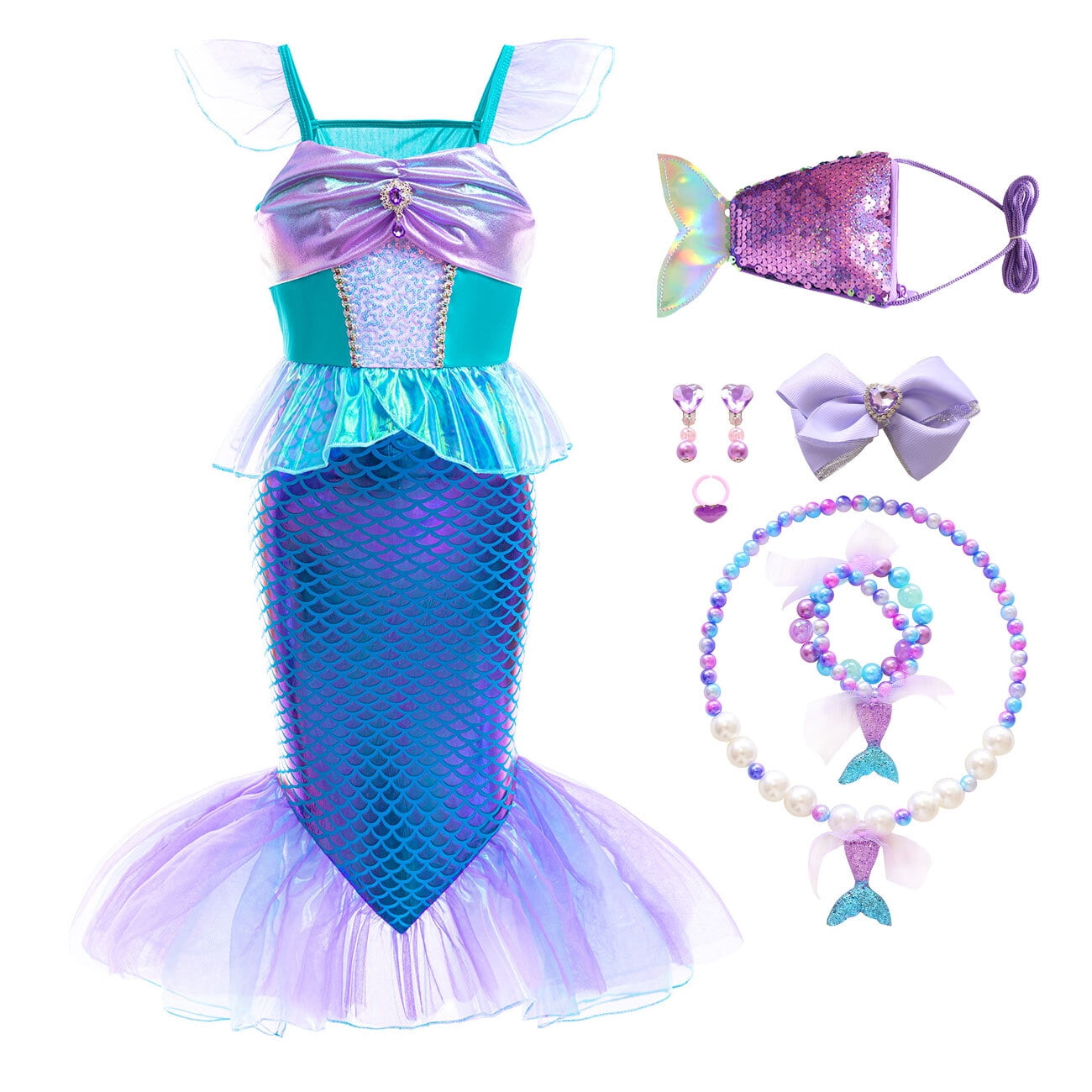 Little Girl Mermaid Princess Dress Up with Accessories, Toddler Cosplay ...