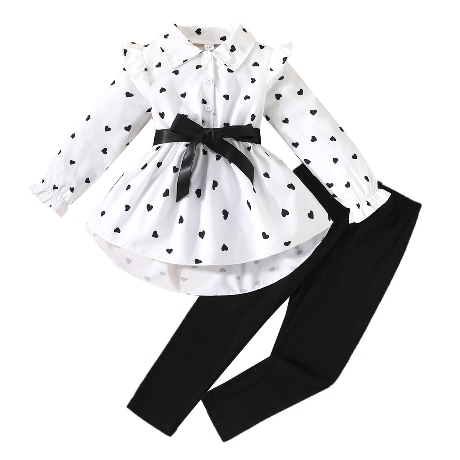Little Girl Outfits Girls Clothes Heart Pattern Long Sleeve Button Down ...