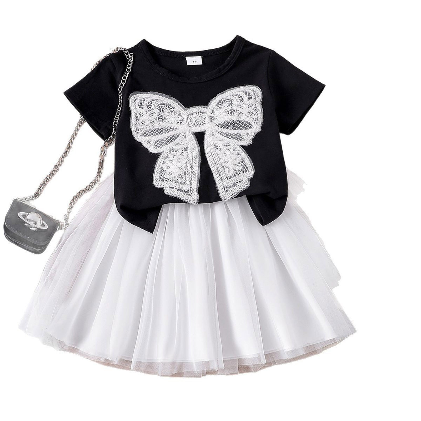 Little Girl Outfits Girls Clothes Sets Bowknot Tee Mesh Skirt Two Piece ...