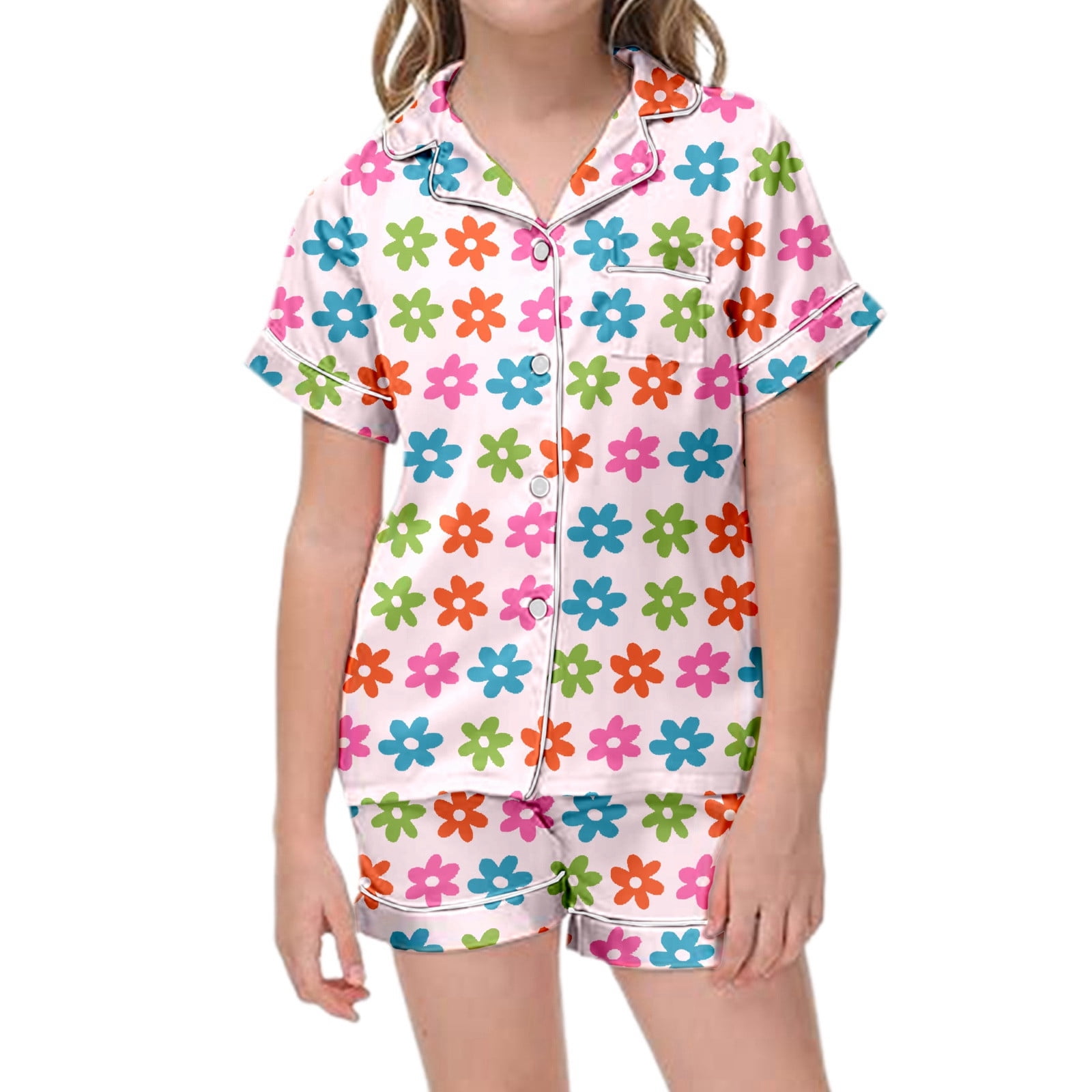 Little Girl Pajamas Set Girls Button Down Pajamas Short Sleeve Pajamas ...