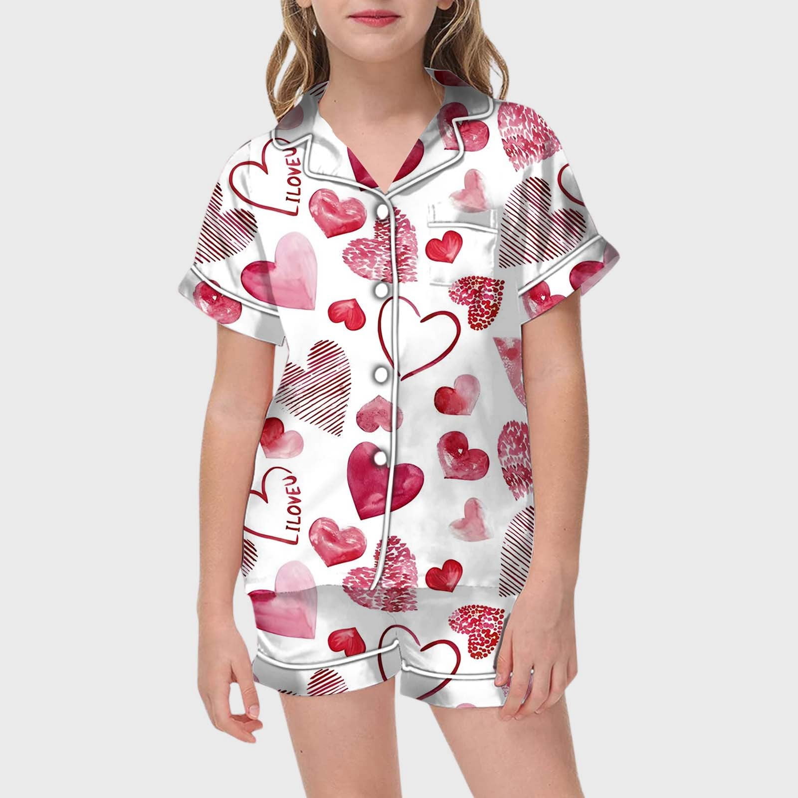 Little Girl Pajamas Set Matching Valentines Day Pajamas Love Themed Top ...