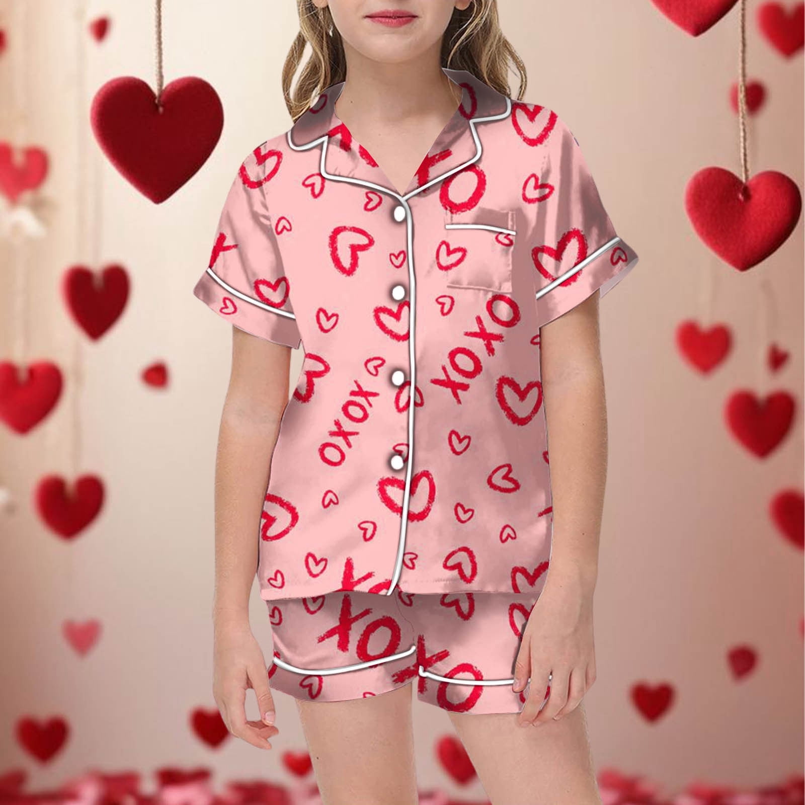 Little Girl Pajamas Set Matching Valentines Day Pajamas Love Themed Top ...