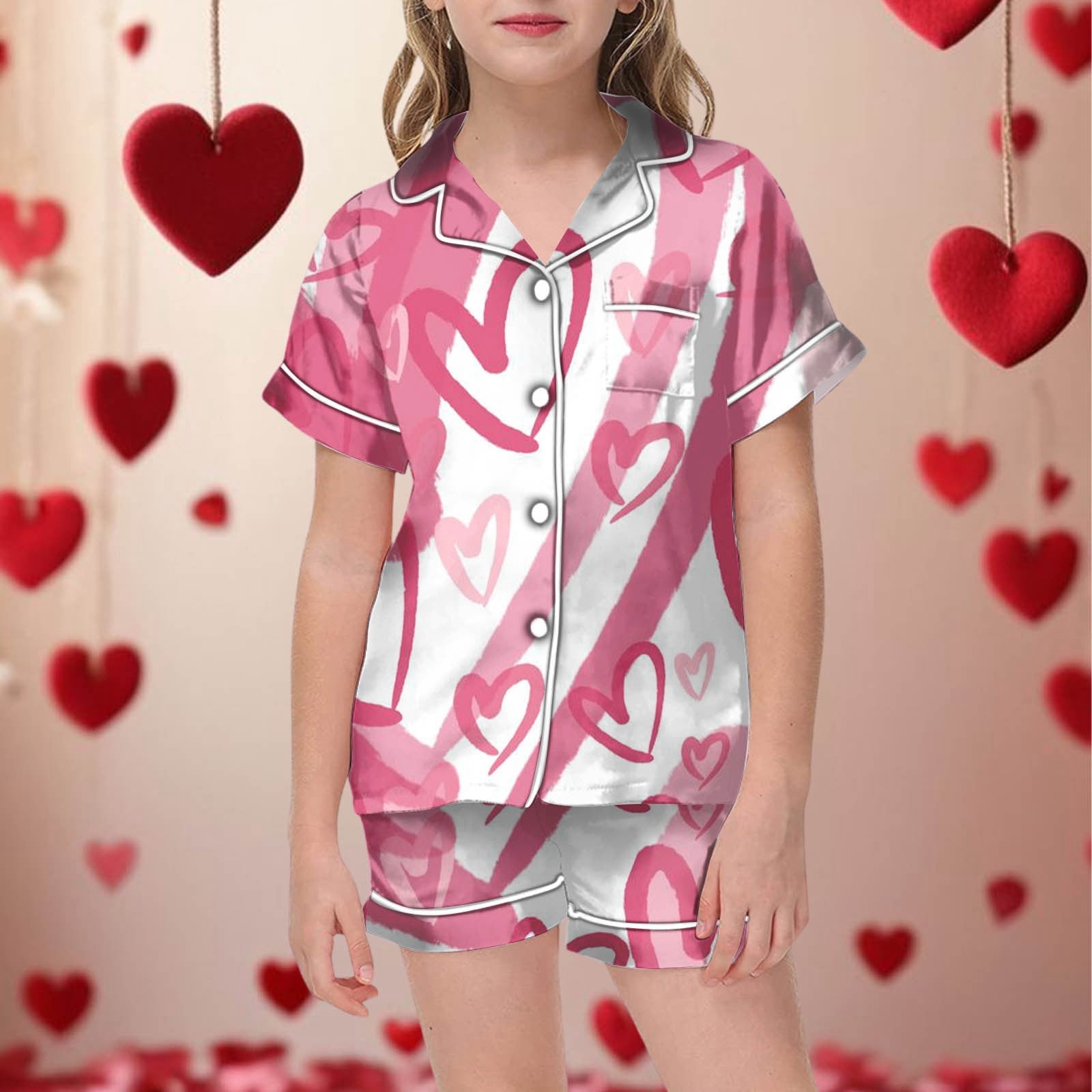 Little Girl Pajamas Set Valentine's Day Pajamas Cute Bow Design Top ...