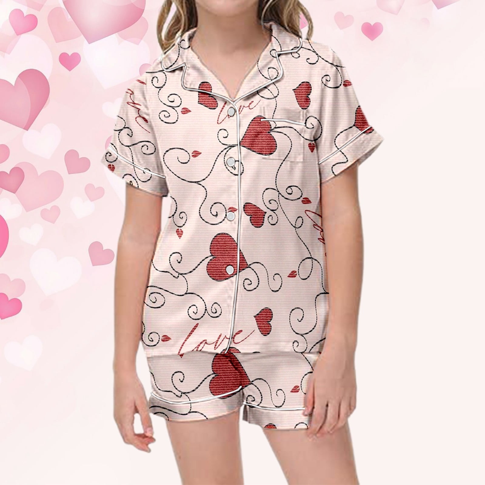 Little Girl Pajamas Set Valentines Day Pajamas Cute Bow Design Top and ...