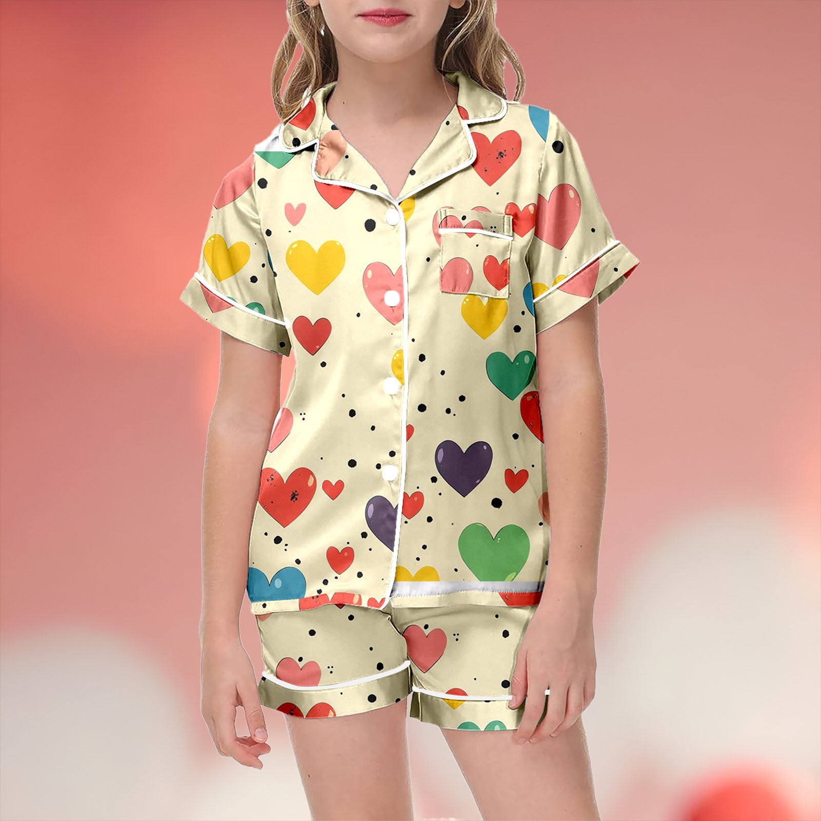 Little Girl Pajamas Set Valentines Pajamas Love Heart Graphic Print Top ...