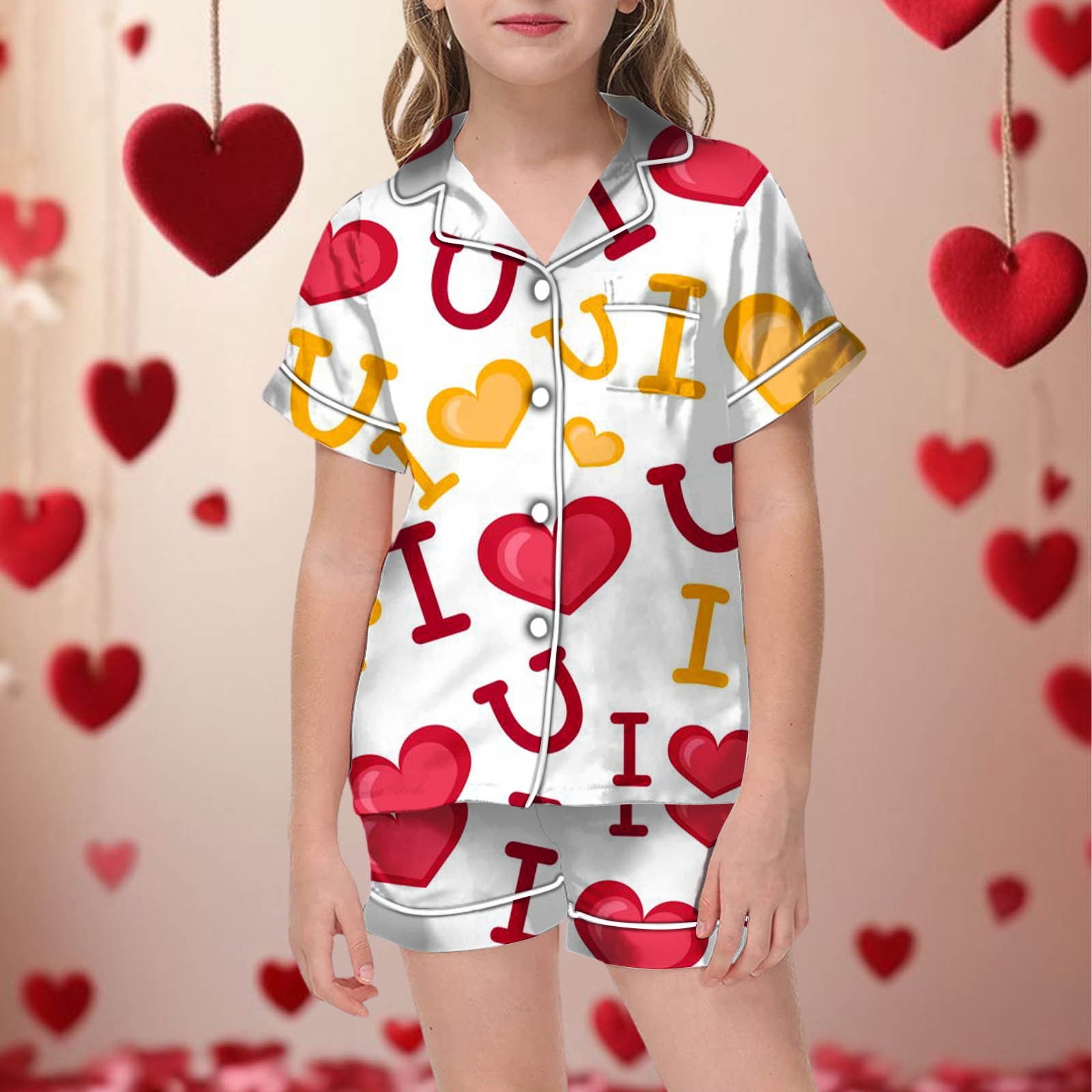 Little Girl Pajamas Set Valentines Pajamas Love Heart Graphic Print Top ...