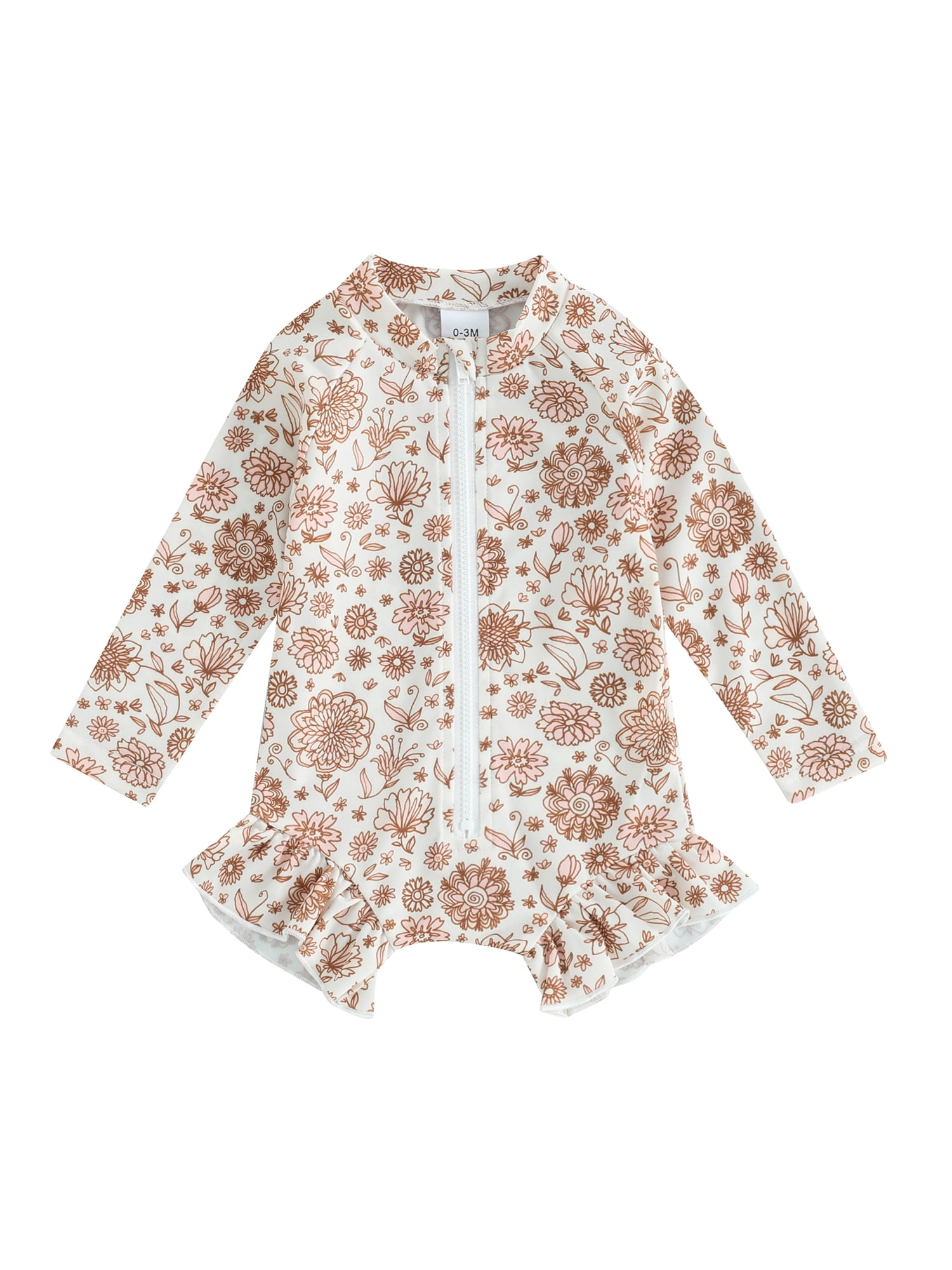 Little Girl Rash Guard Swimsuit Romper Long Sleeve Floral Print Ruffle ...