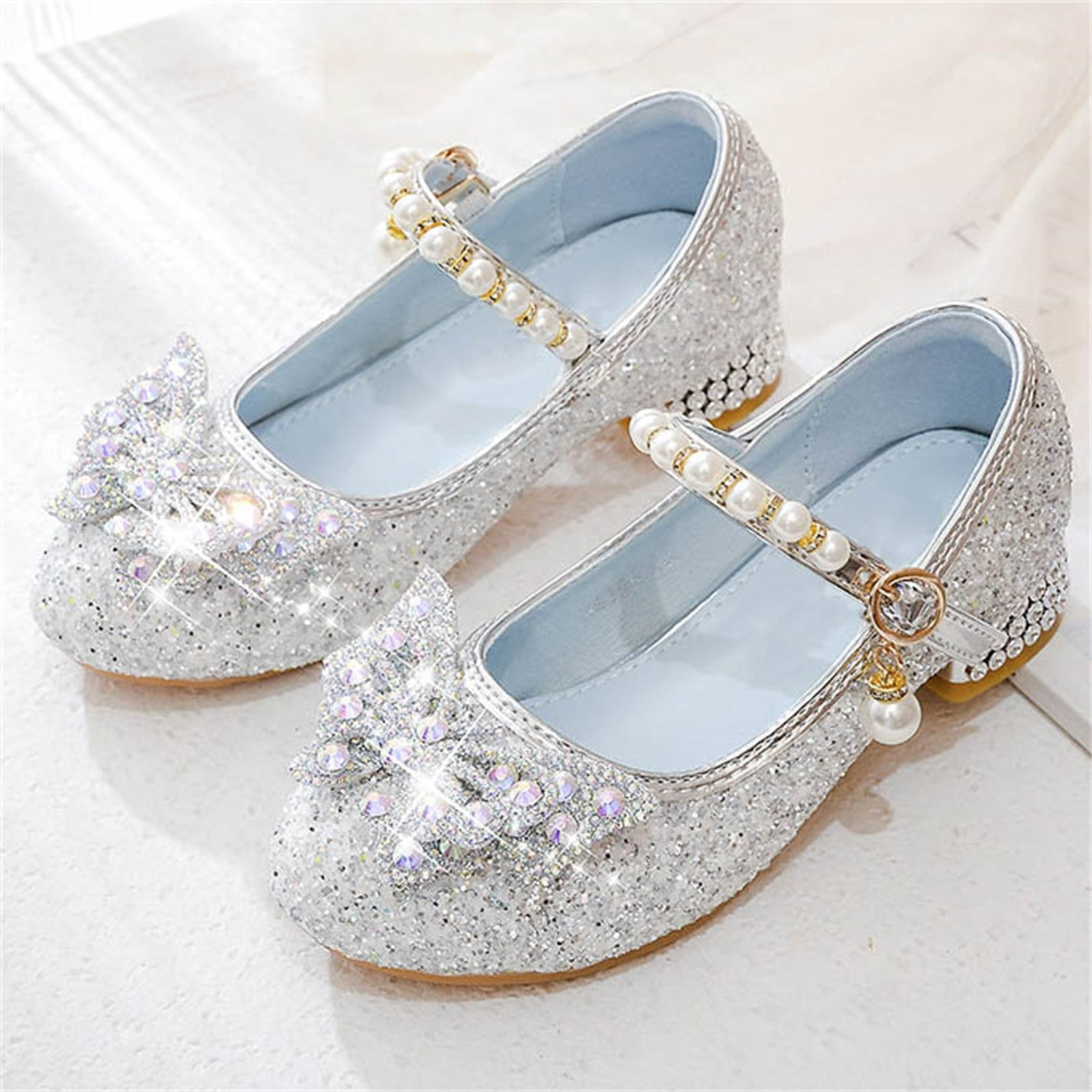 Little Girl'S Pearl Bow, Shiny Princess Shoes, Formal Dress, Stage ...