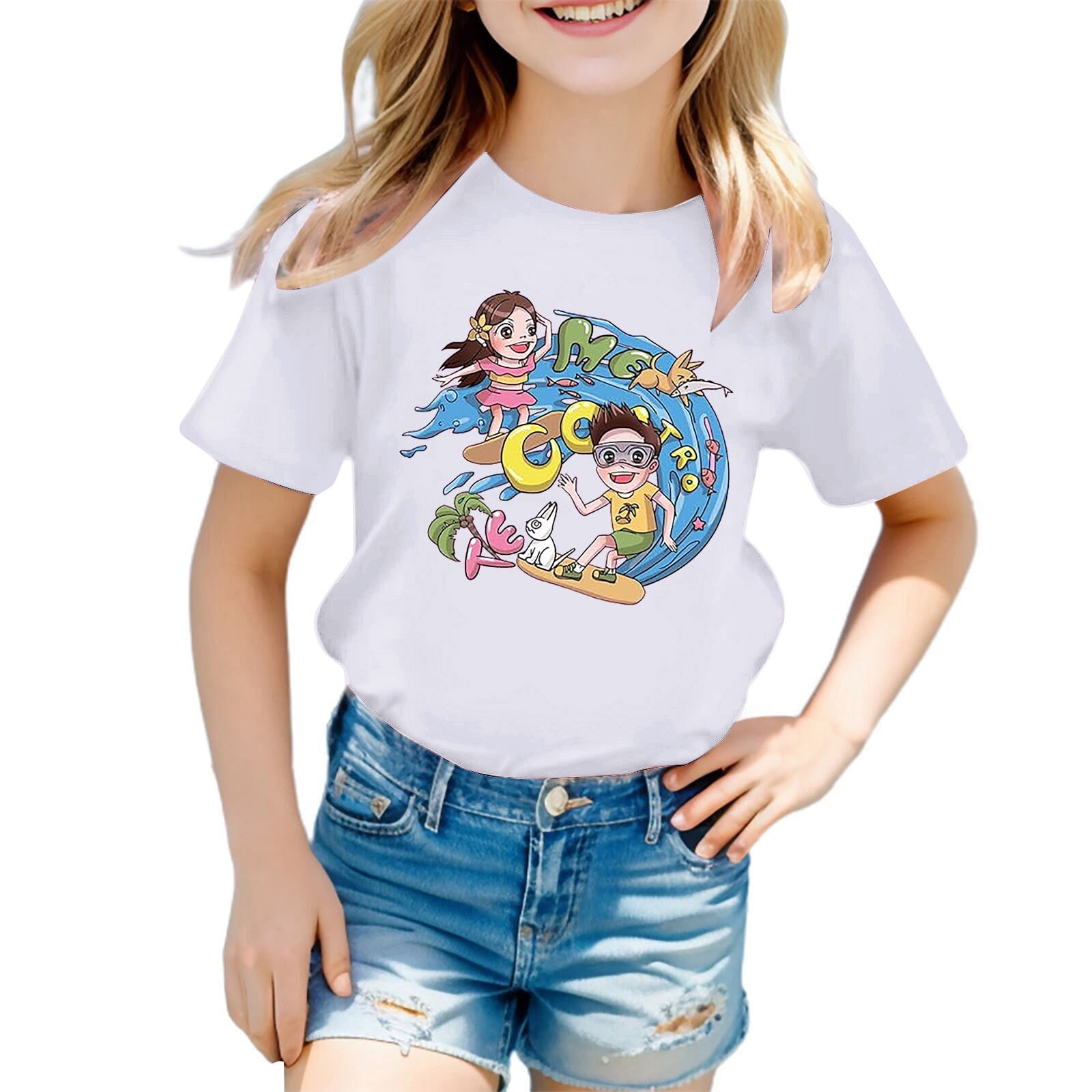 Little Girl Shirts 4-5 Years Short Sleeve T-Shirts Vacation Tops ...