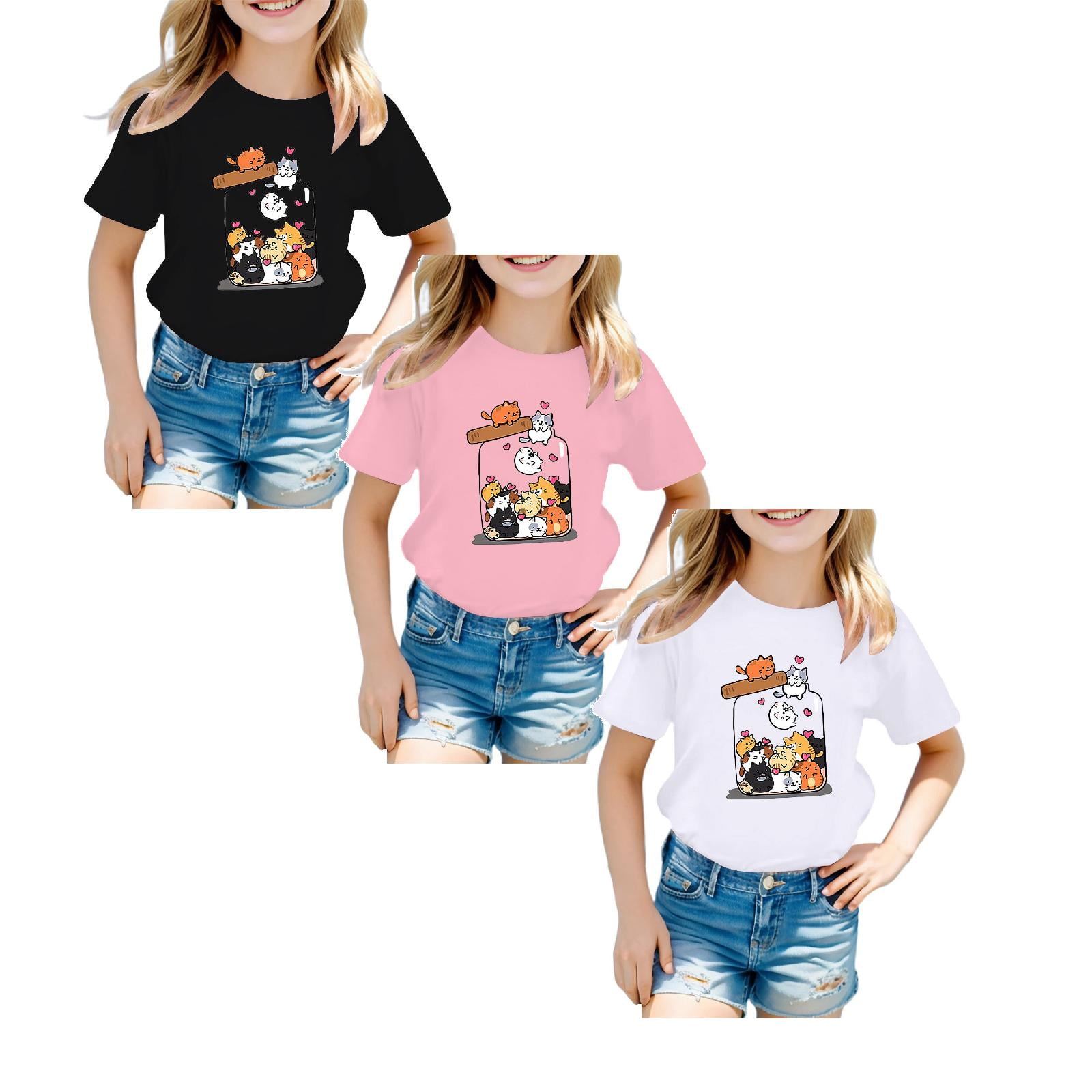 Little Girl Short Sleeve Tee Shirt Cotton Casual Crewneck Graphic Tops ...