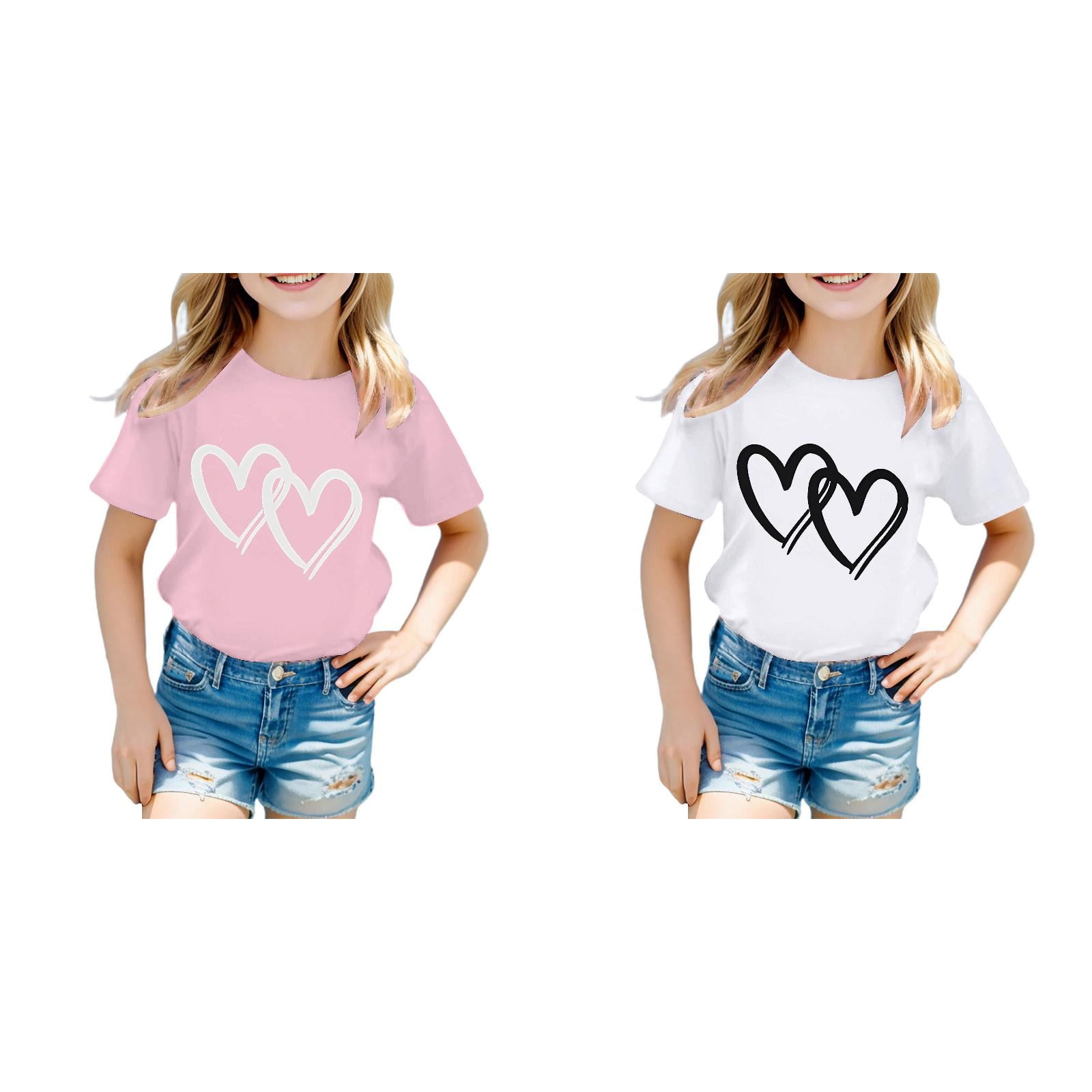 Little Girl Short Sleeve Tees Summer Heart Print Multiple colors Girl ...
