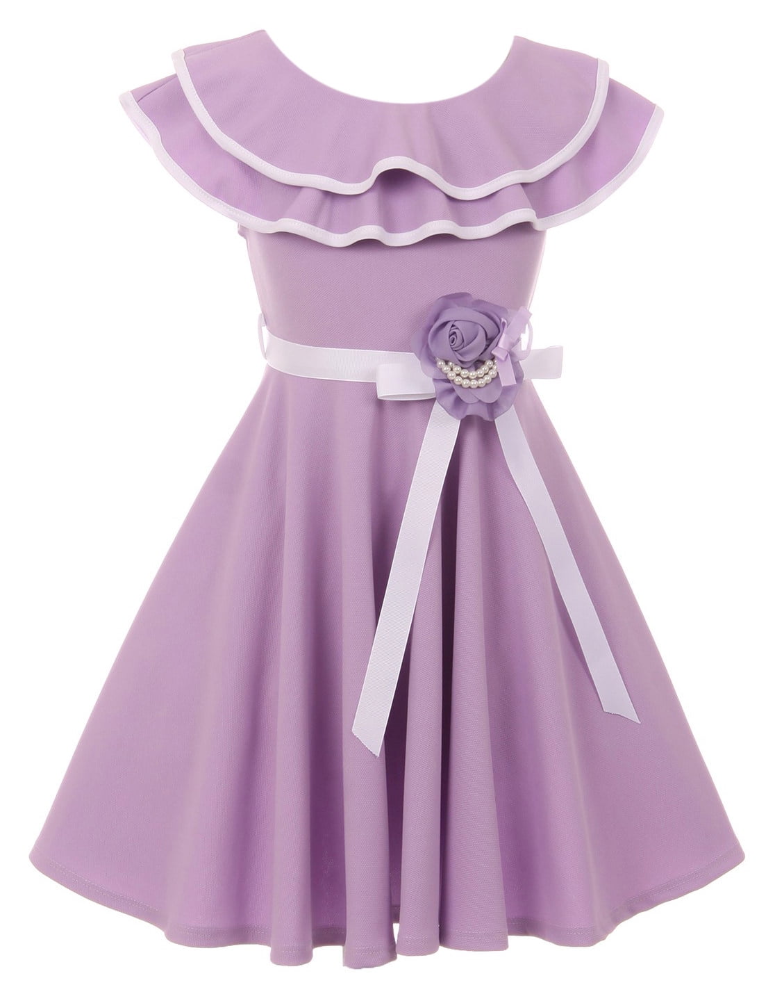 Little Girl Sleeveless Ruffle Shoulder Graduation Wedding Flower Girl ...