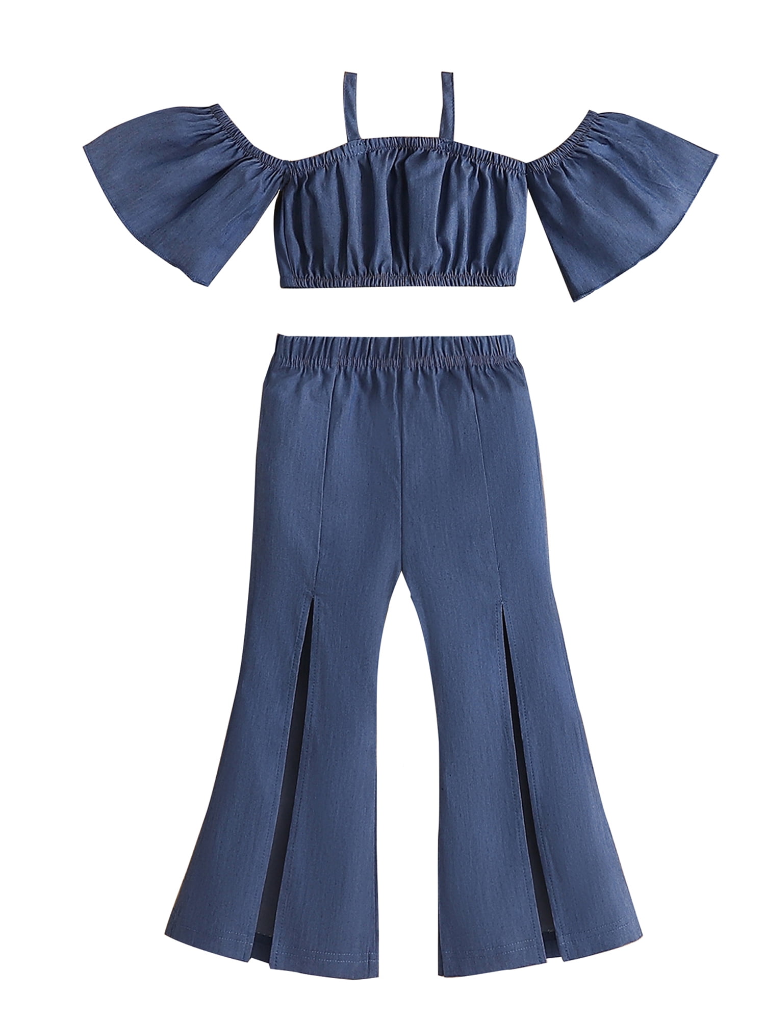 Little Girl Summer Clothes Cold Shoulder Puffy Sleeves T-Shirt and ...