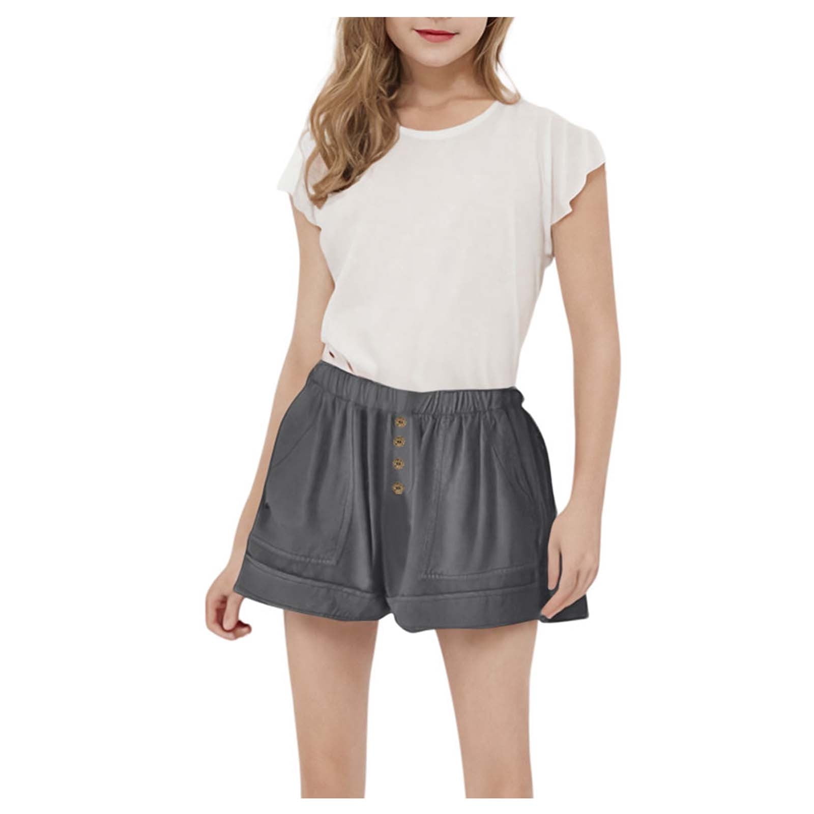 Girls Shorts Summer Casual Elastic Waist Wide Leg Shorts Workout Sports ...