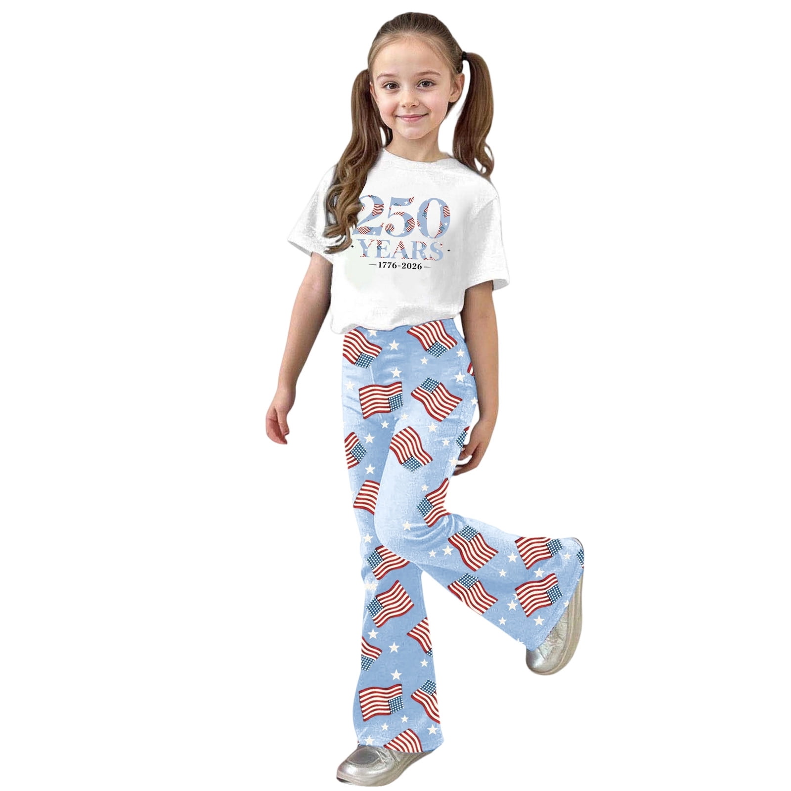 Little Girl Summer Outfits Casual Bow Print Flared Pants For Everyday ...