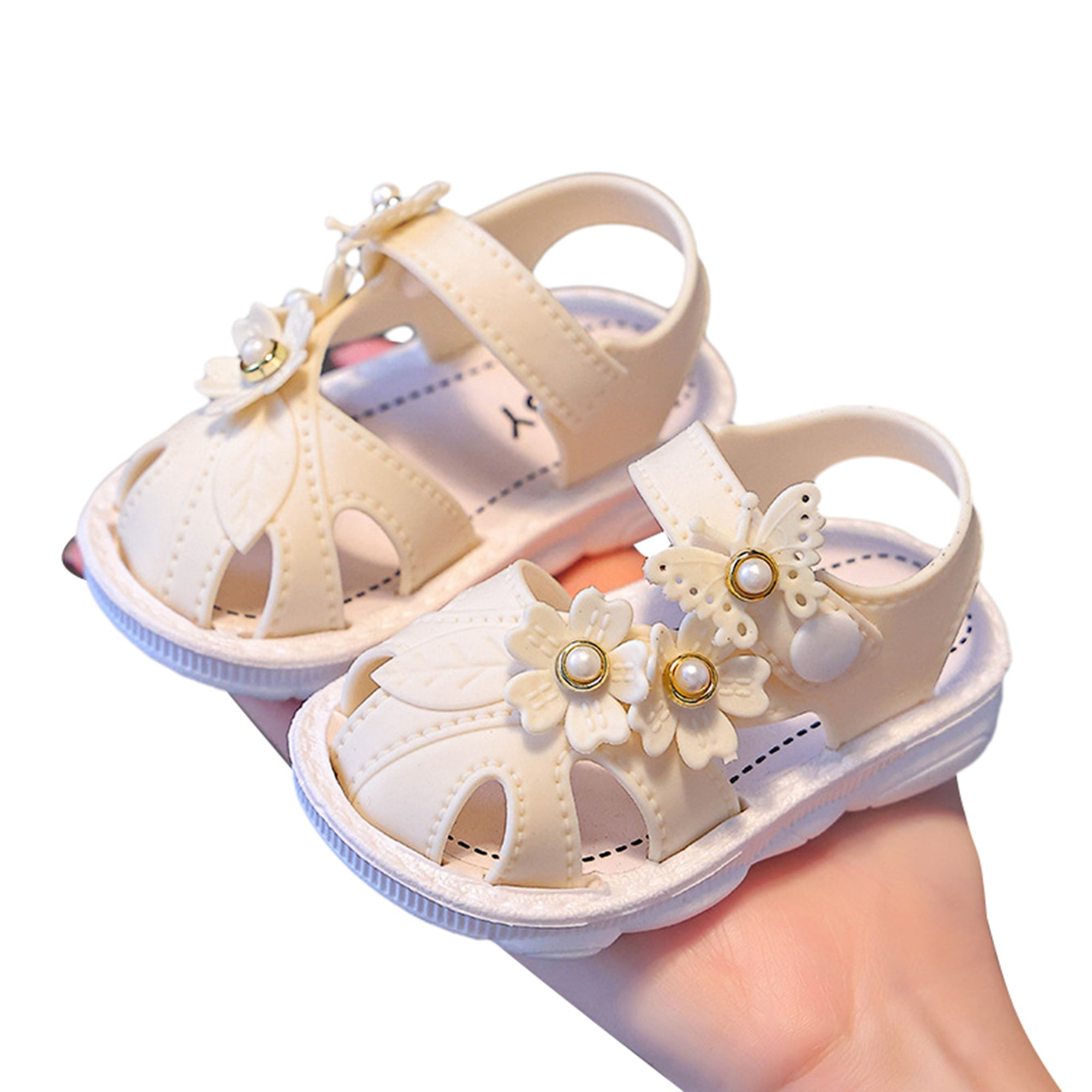 Little Girl Summer PVC Sandals Anti-slip Soft Sole Snap Button Flower ...