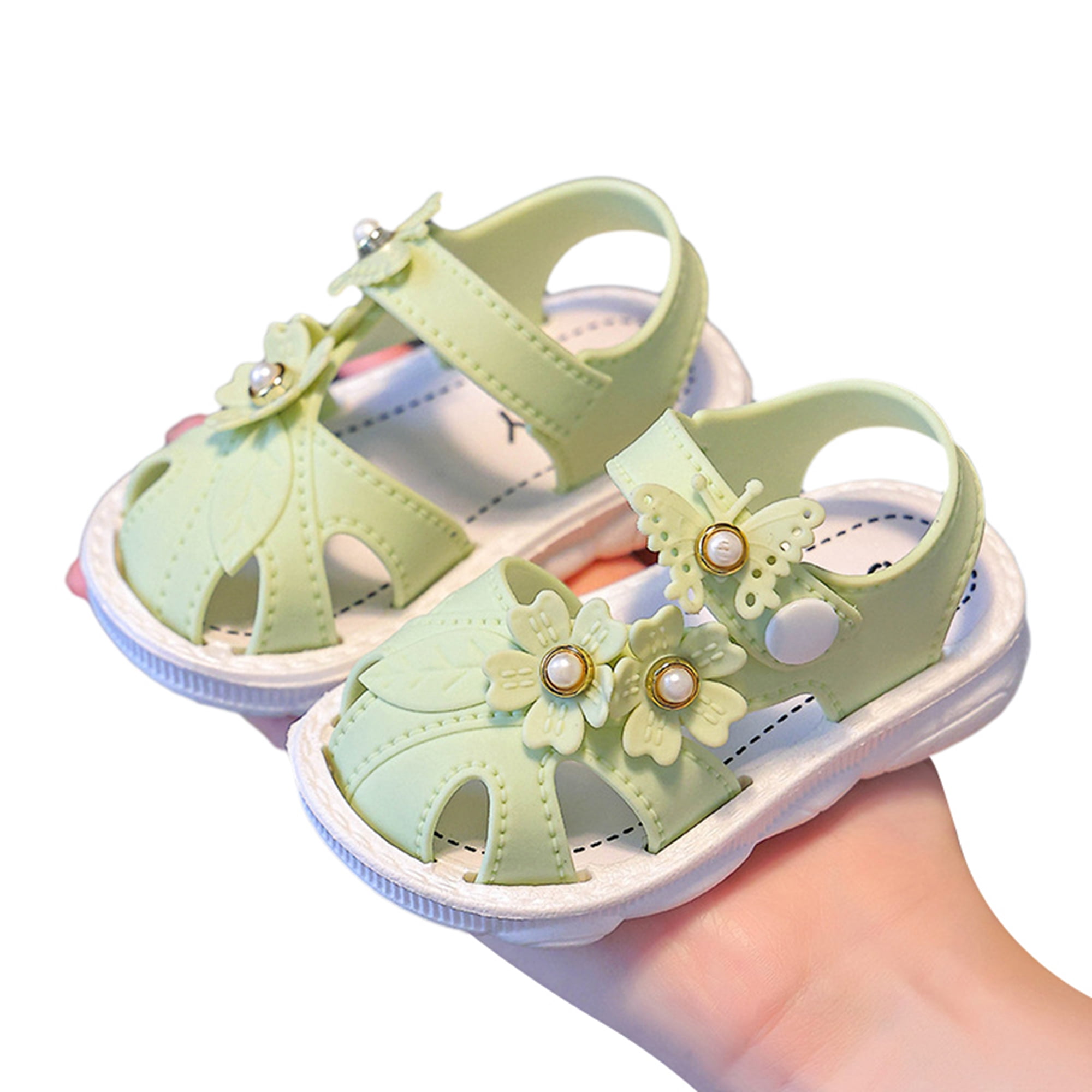 Little Girl Summer PVC Sandals Anti-slip Soft Sole Snap Button Flower ...