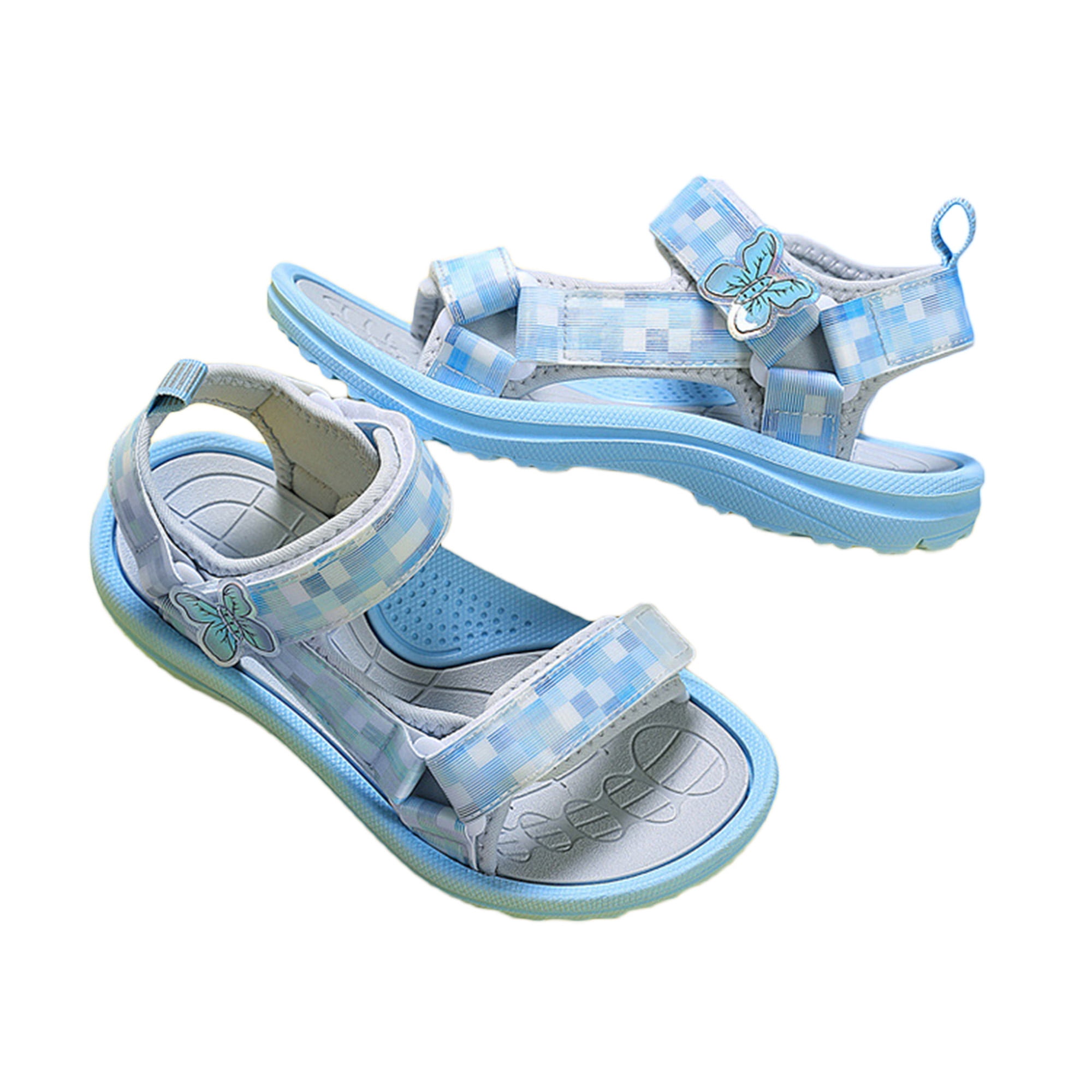 Little Girl Summer Plaid Sandals Anti-slip Soft Sole EVA Open Toe Shoes ...